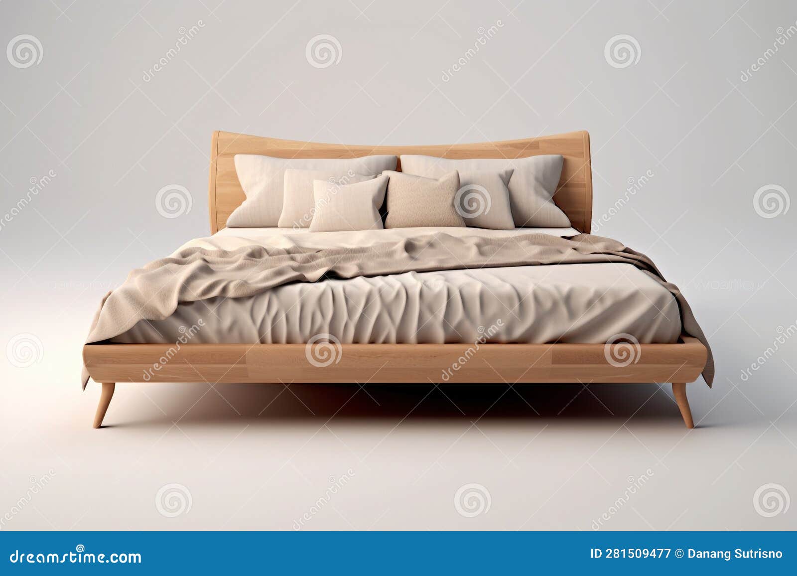 Bed, Front View, Light Wood and White Generative AI Stock Illustration ...