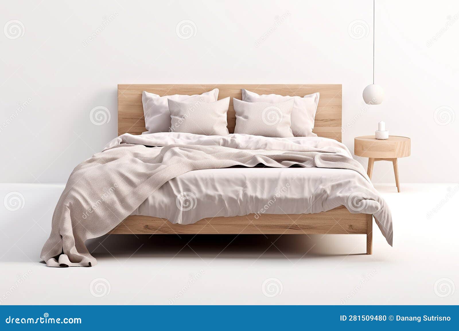 Bed, Front View, Light Wood and White Generative AI Stock Illustration ...