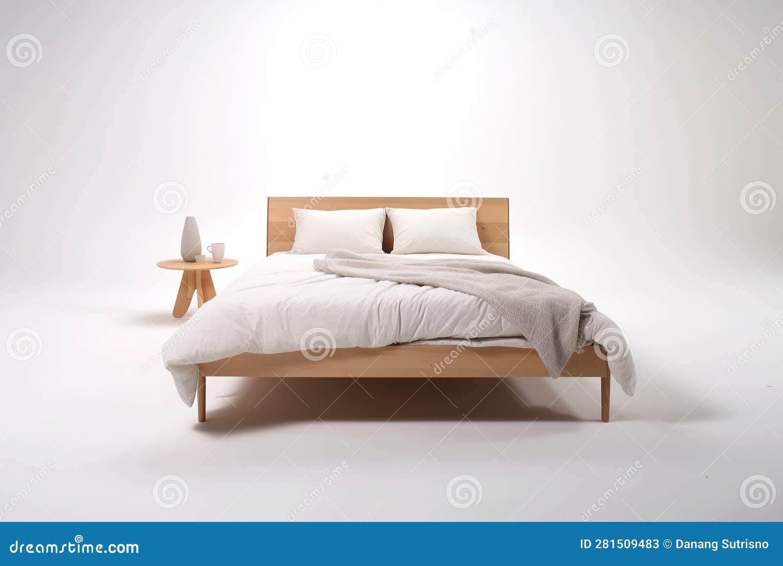 Bed, Front View, Light Wood and White Generative AI Stock Illustration ...
