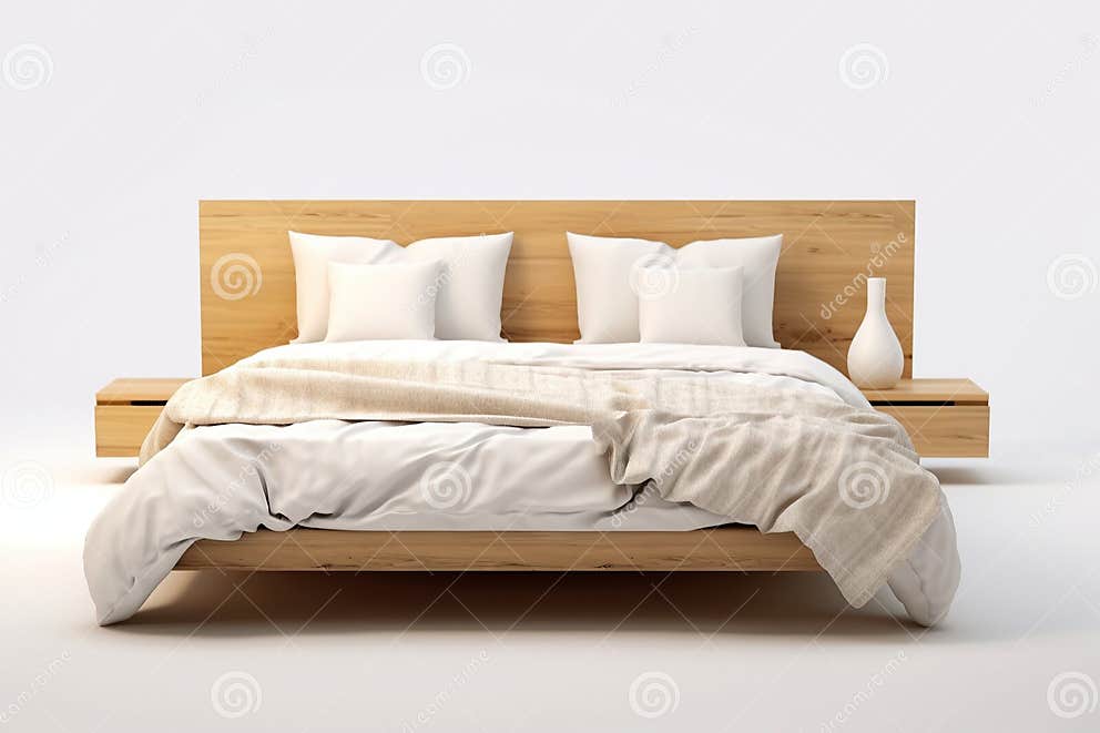 Bed, Front View, Light Wood and White Generative AI Stock Illustration ...