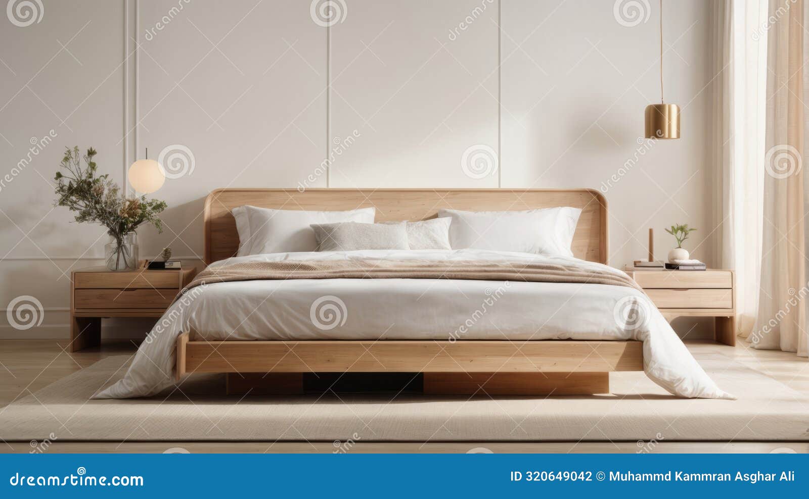 Bed, Front View, Light Wood and White Generative AI Stock Illustration ...