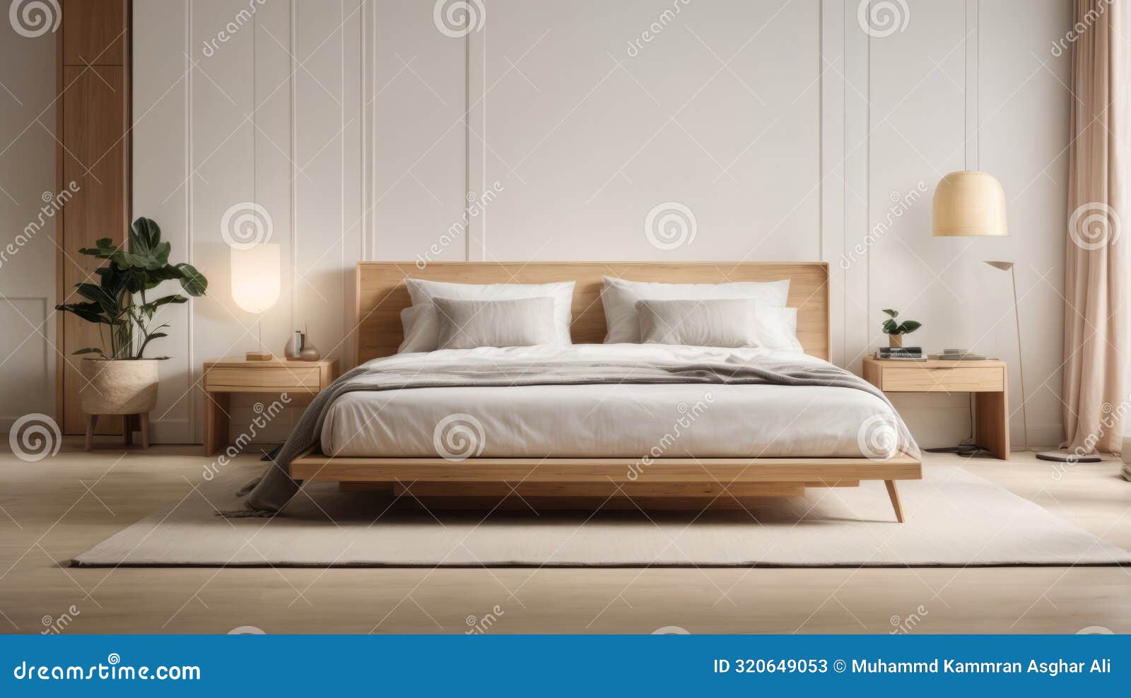Bed, Front View, Light Wood and White Generative AI Stock Illustration ...