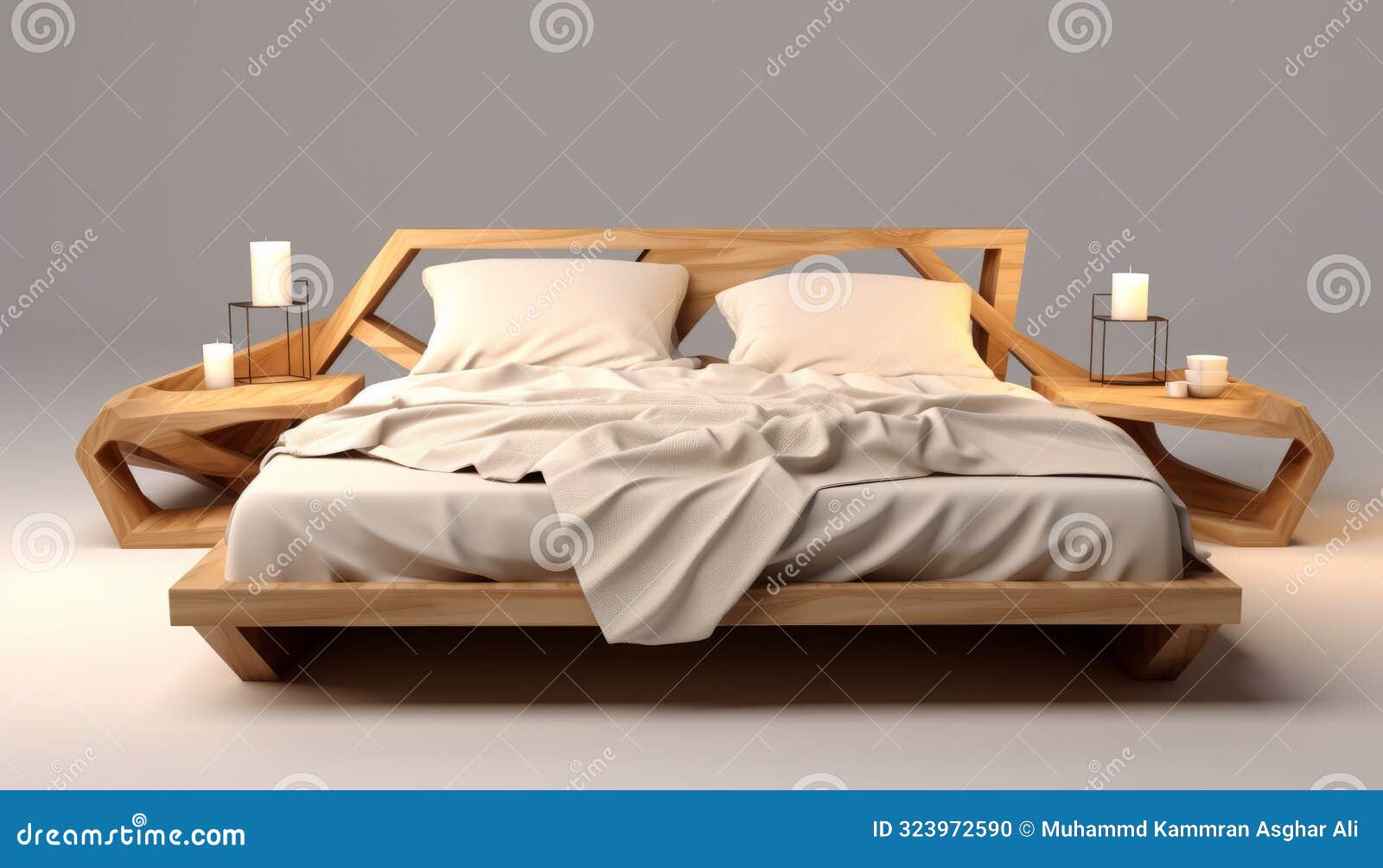 Bed, Front View, Light Wood and White Generative a Stock Illustration ...