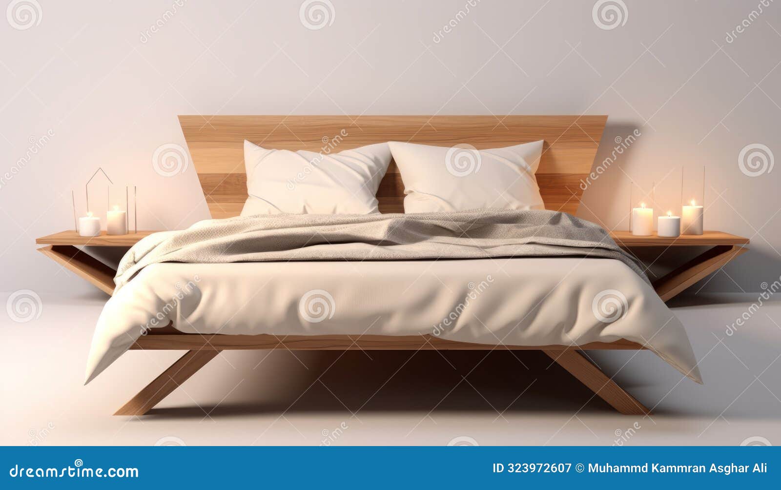 Bed, Front View, Light Wood and White Generative a Stock Illustration ...