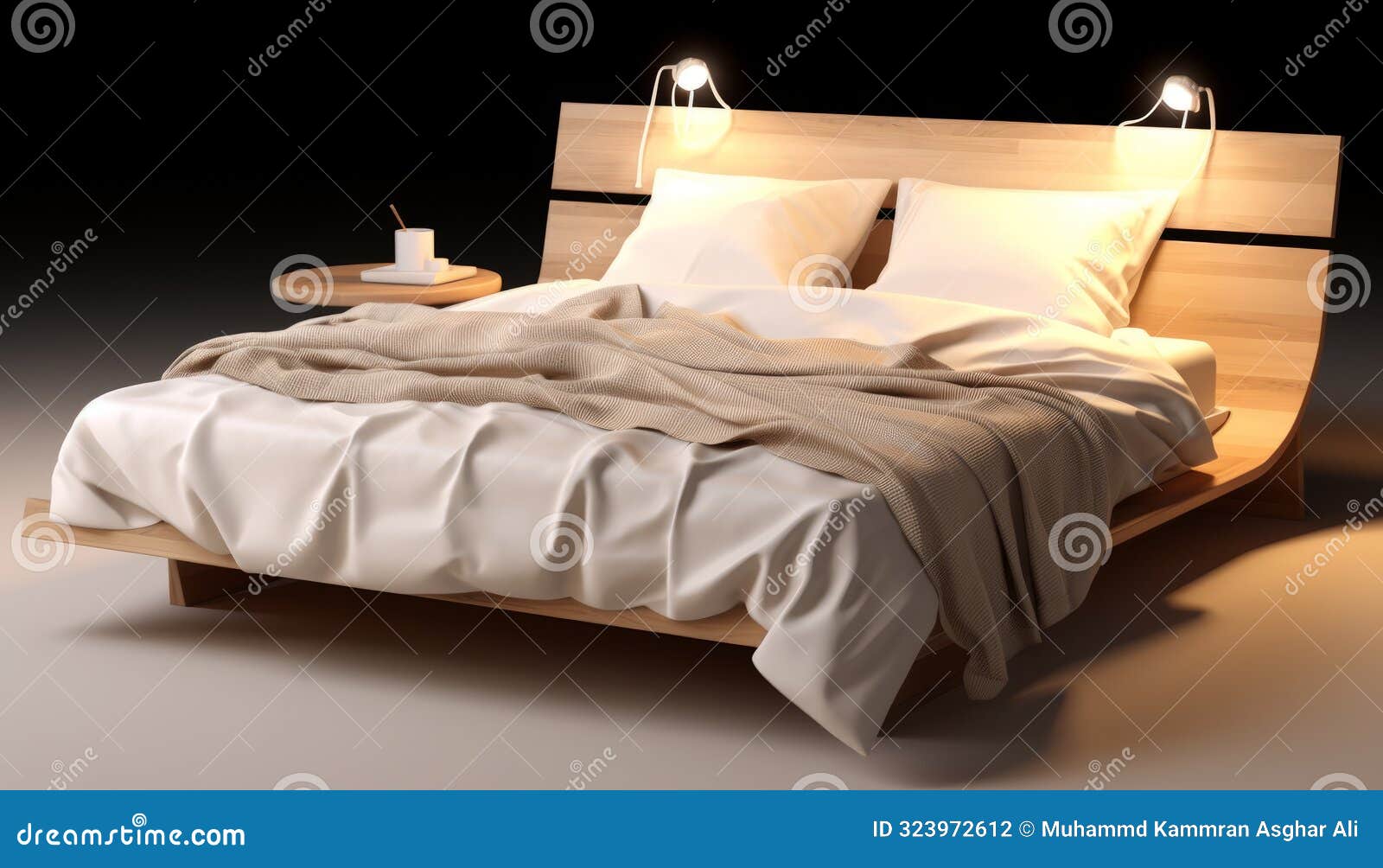 Bed, Front View, Light Wood and White Generative a Stock Illustration ...