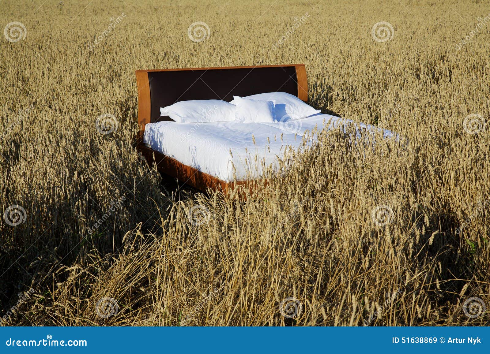 Bed in a Grain Field- Concept of Good Sleep Stock Image - Image of ...