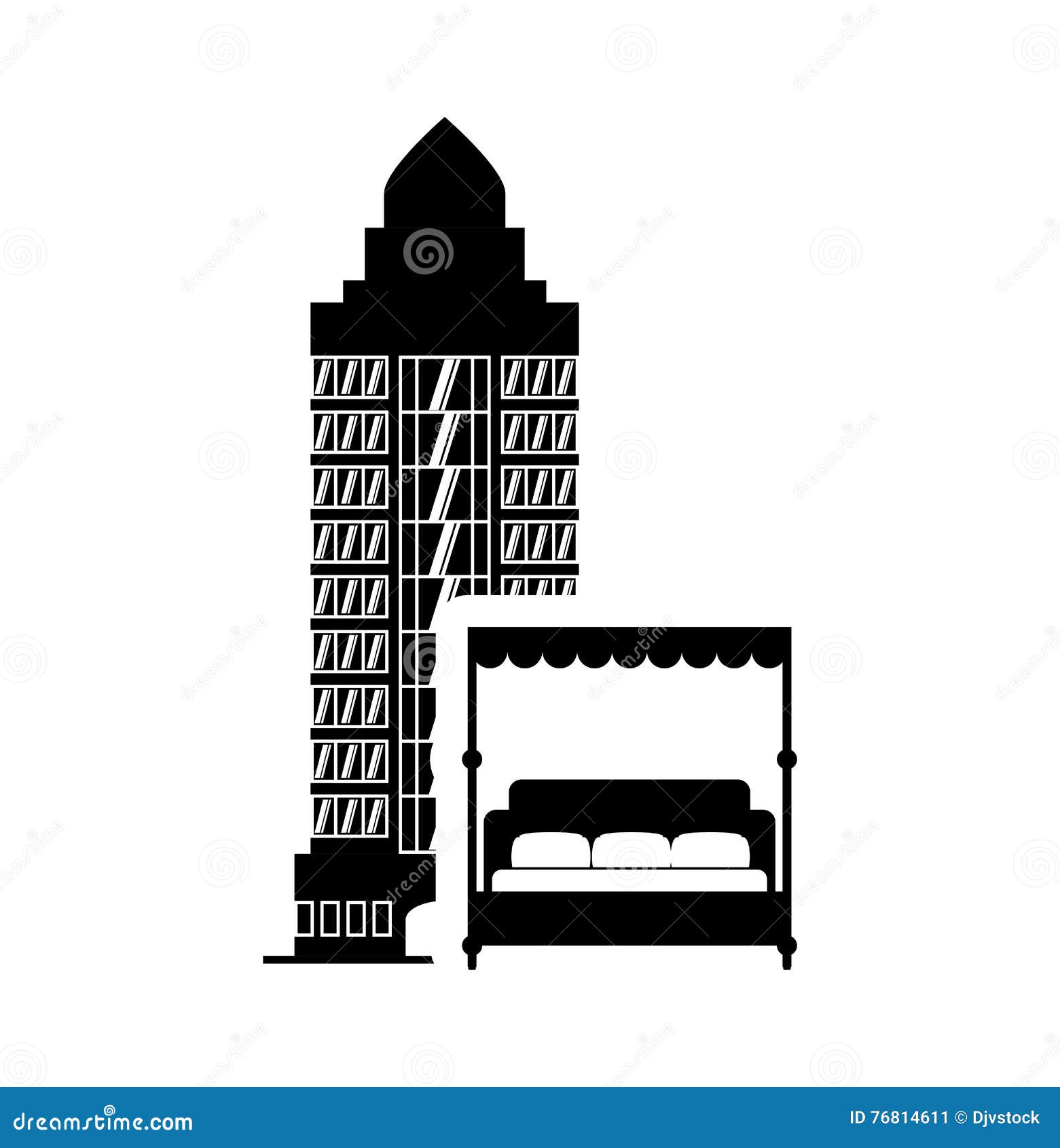 Bed Hotel Building Silhouette Design Stock Vector - Illustration of ...