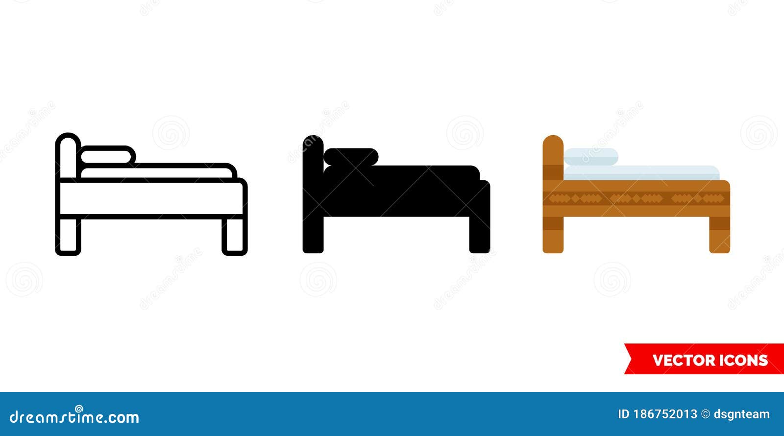 Bed Icon of 3 Types. Isolated Vector Sign Symbol. Stock Vector ...