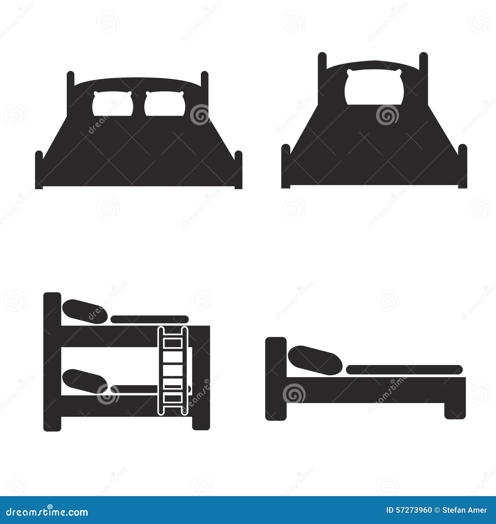 Bed Icons Set for Hostels and Hotels Stock Vector - Illustration of ...