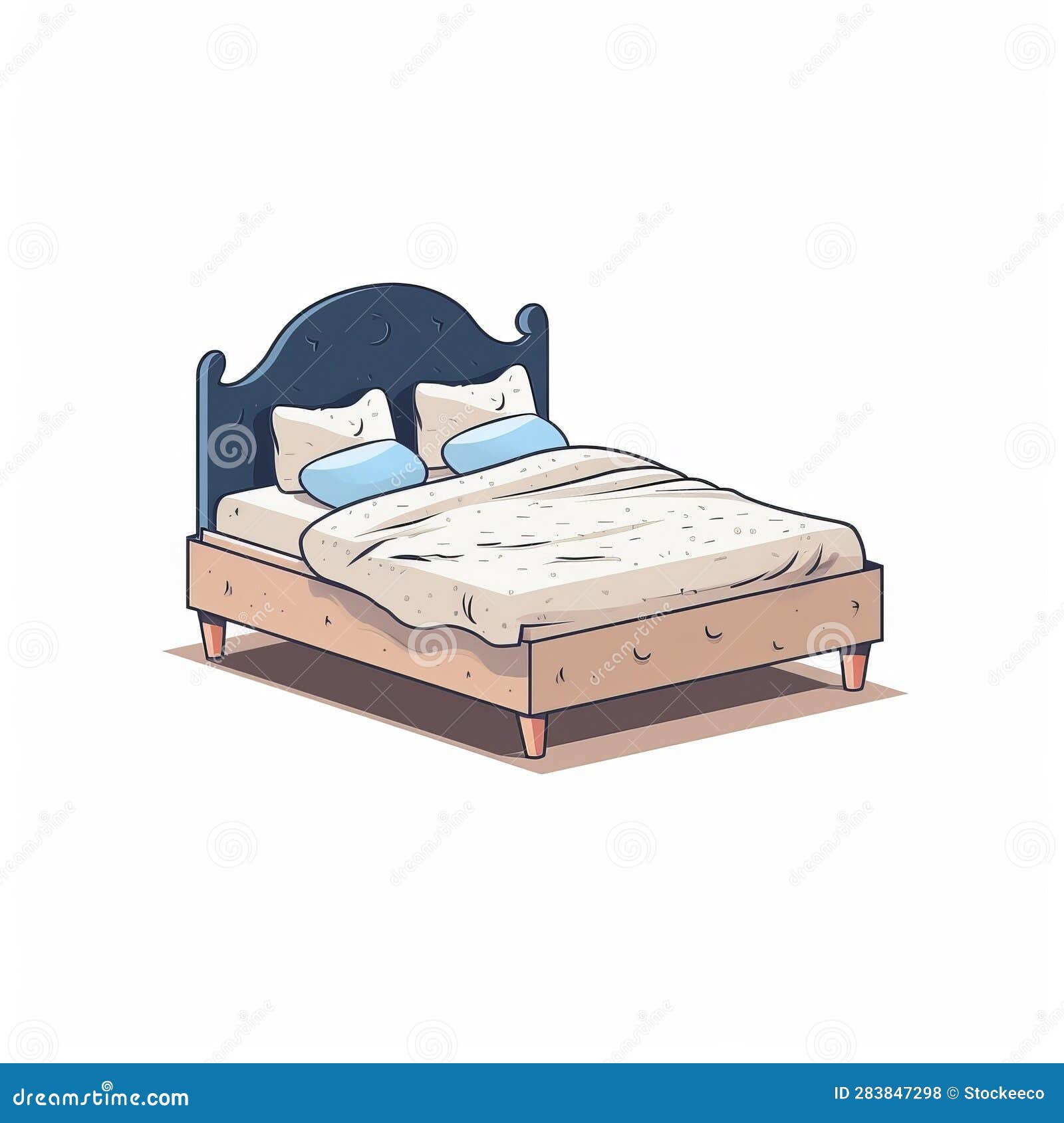 Minimalistic Cartoon Wooden Bed Illustration with Subtle Colors Stock ...