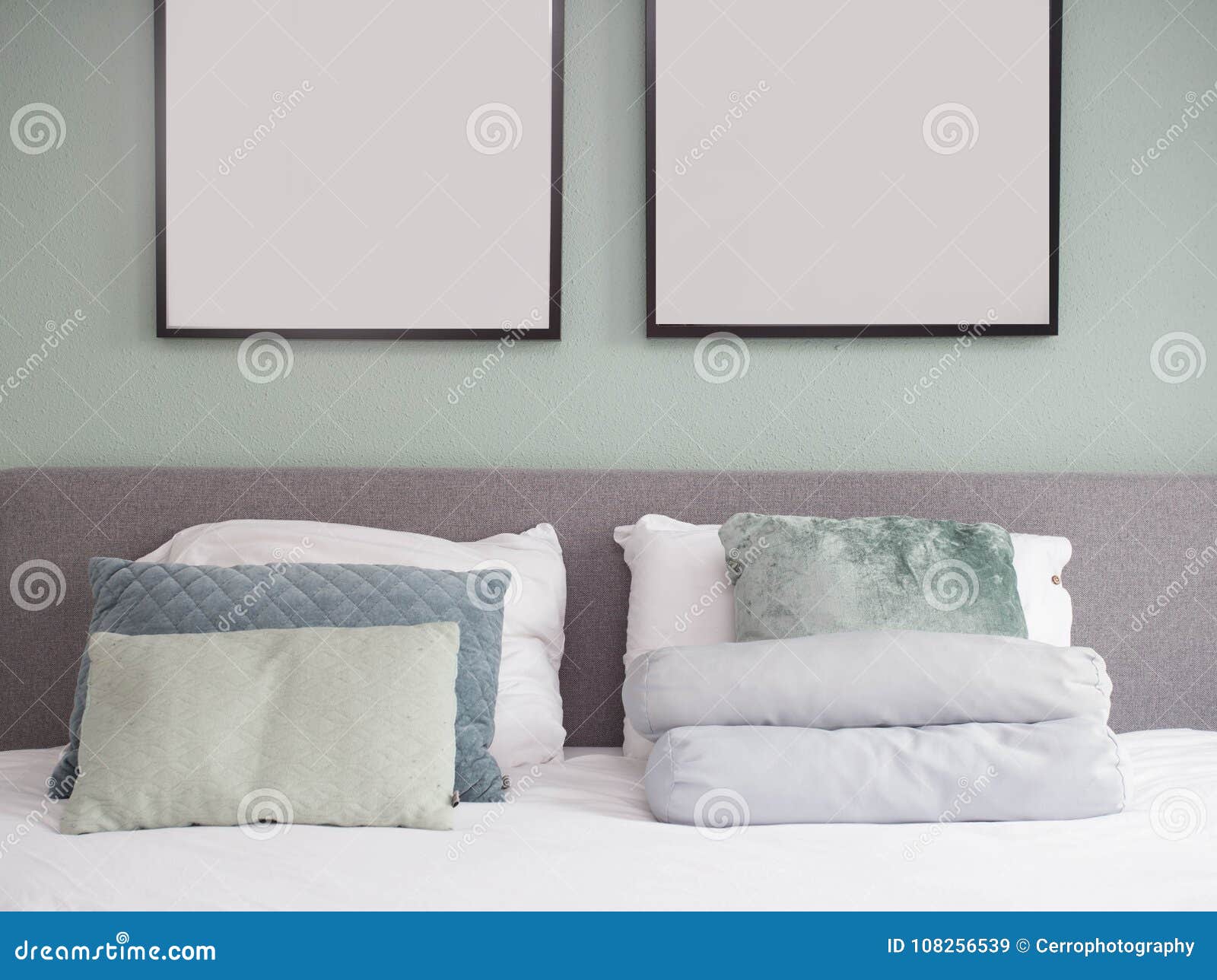 Bed Interior with Empty Painting Modern Design Stock Image - Image of ...