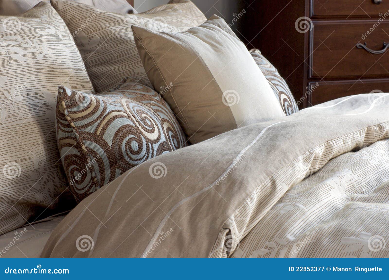 Bed Linens and Pillows stock image. Image of green, shams - 22852377