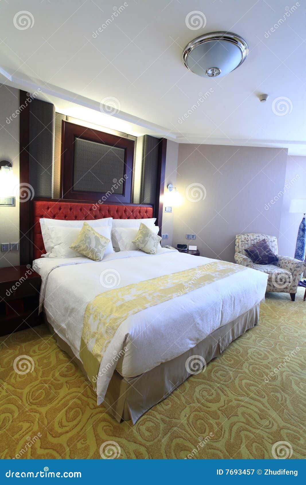 Bed in living room stock image. Image of house, decoration - 7693457