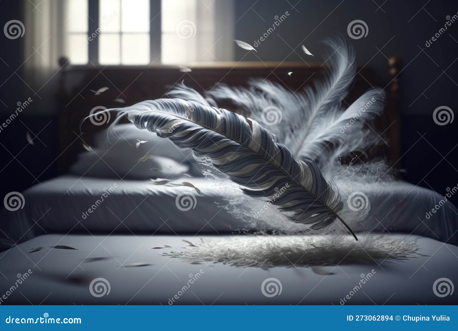Bed with Flying Feathers. Creative Design Concept. Ai Generation Stock ...