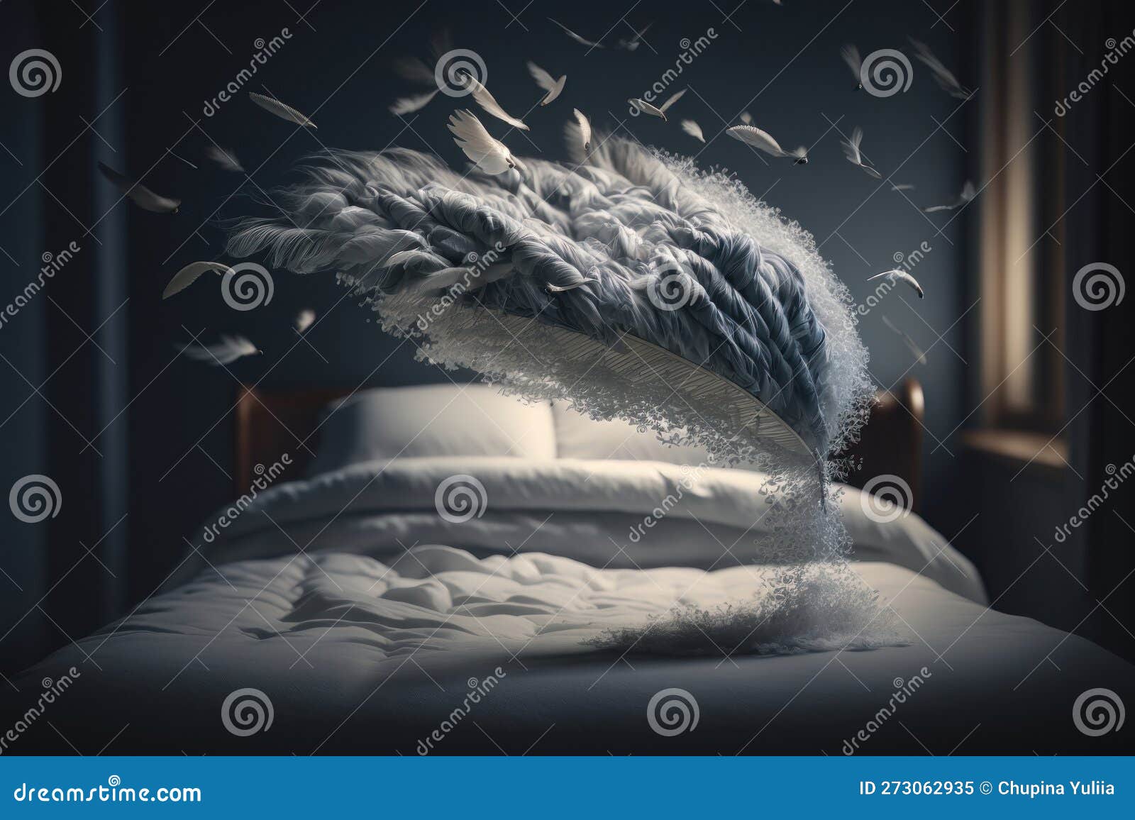 Bed with Flying Feathers. Creative Design Concept. Ai Generation Stock ...