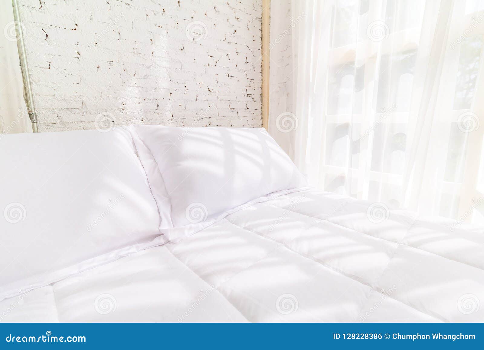 Bed in the Morning with Natural Light from the Window. Bedding Room ...