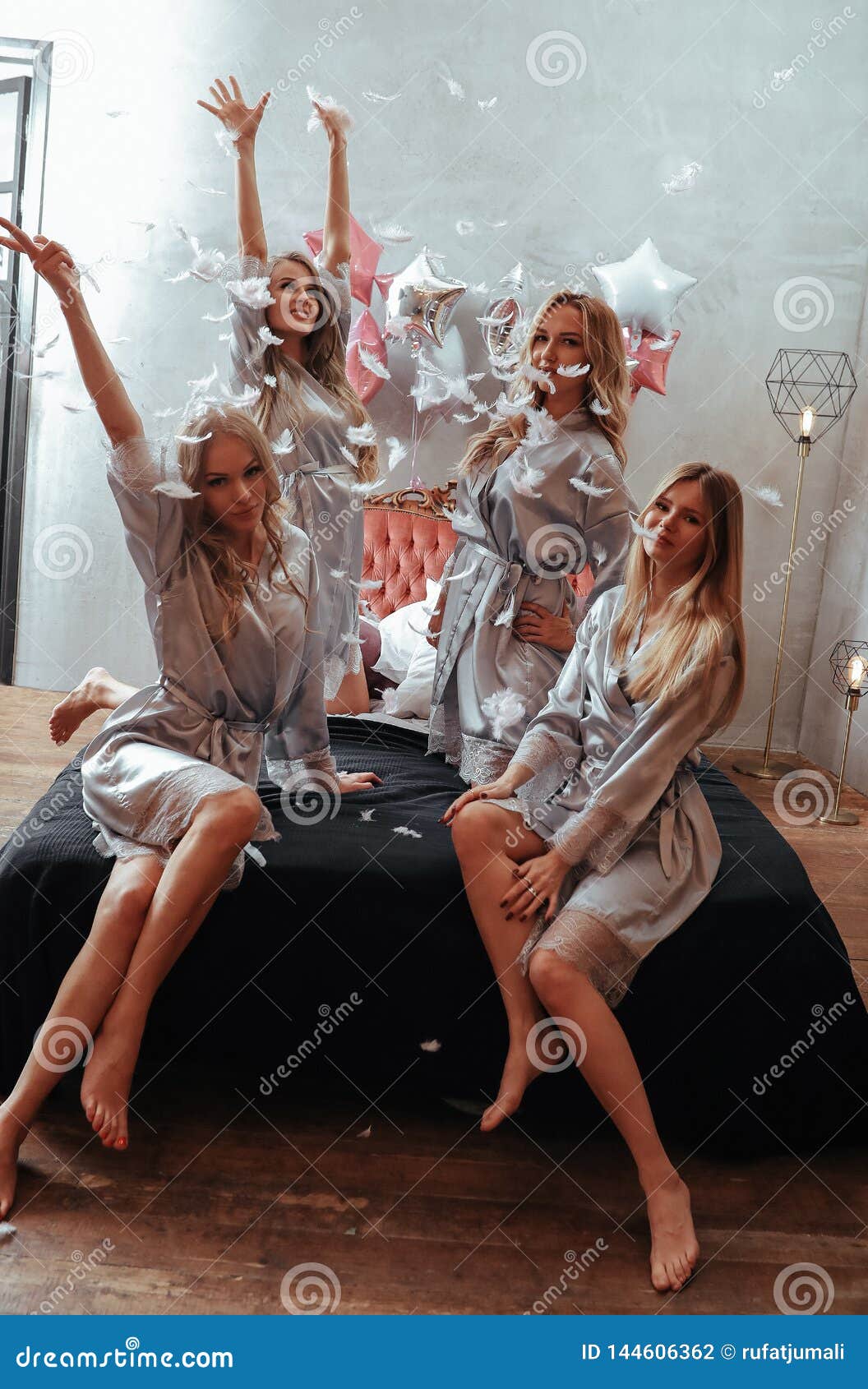 Pyjama party at home stock photo. Image of friendship - 144606362