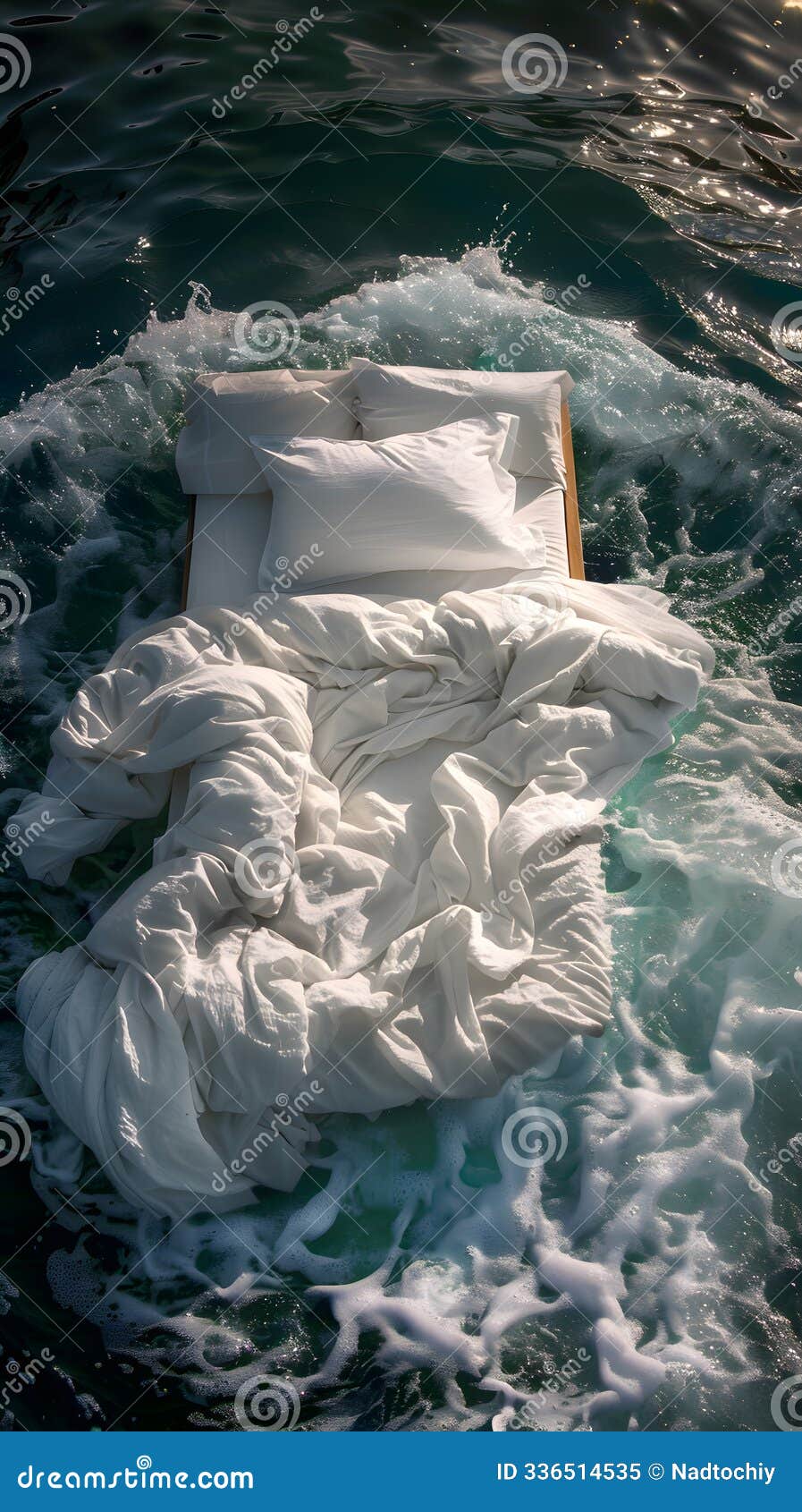 Bed Floating in Ocean Waves, Mixing Imagination with Sea Elements Stock ...