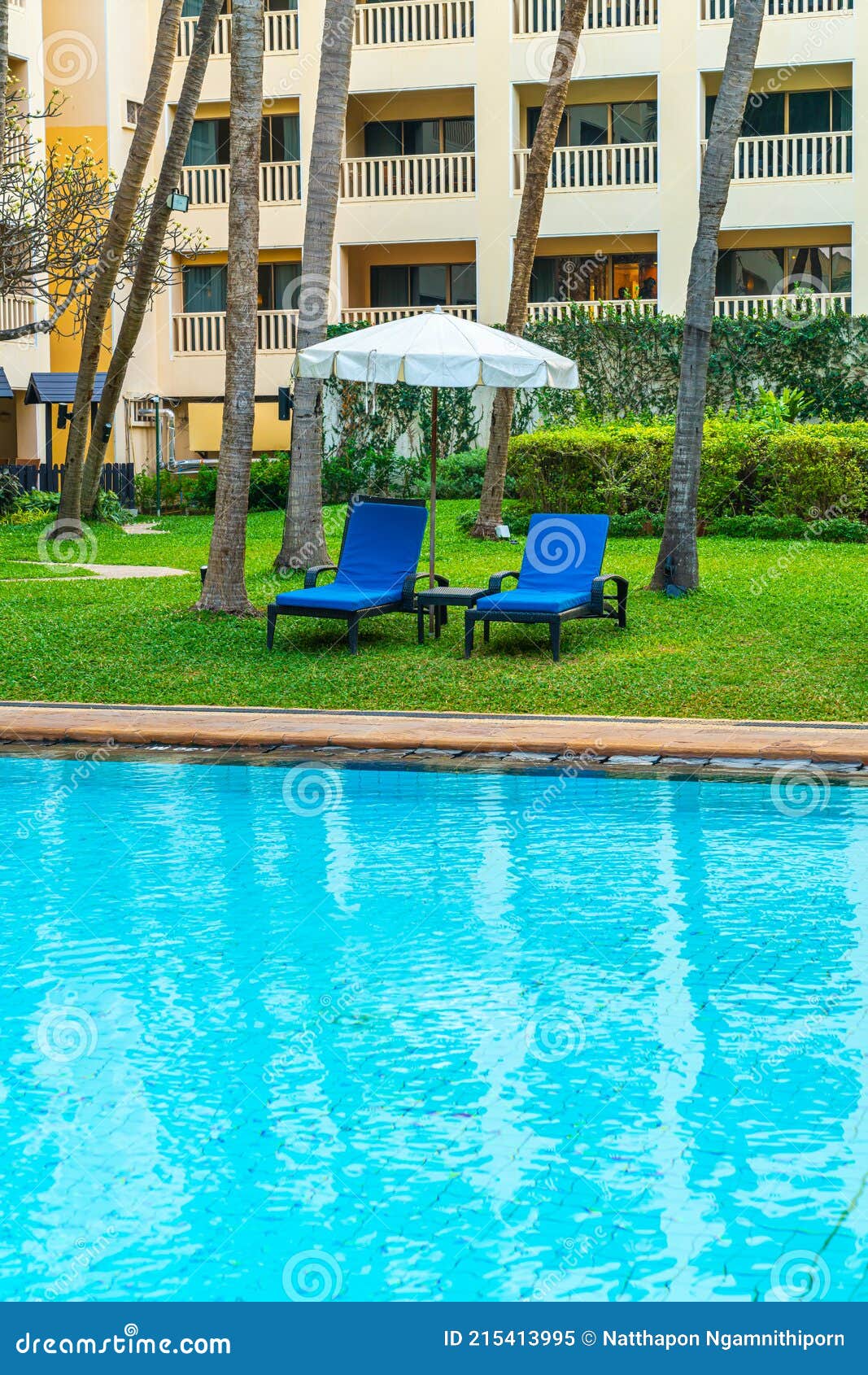 Bed Pool Around Swimming Pool in Hotel Resort Stock Image - Image of ...