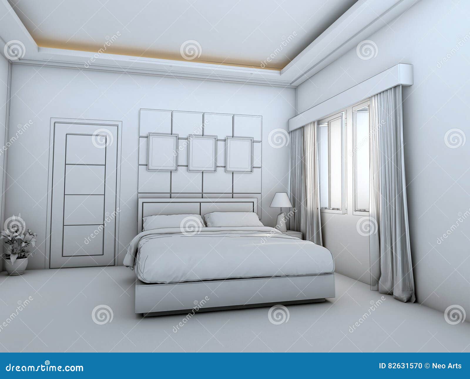 Bed Room Interior Wire Frame Stock Illustration - Illustration of ...