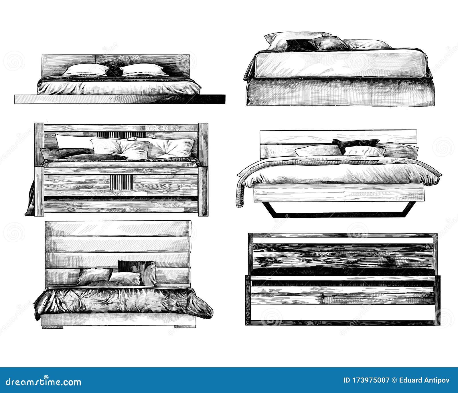 Bed Set Front View in Loft Style Stock Vector - Illustration of ...