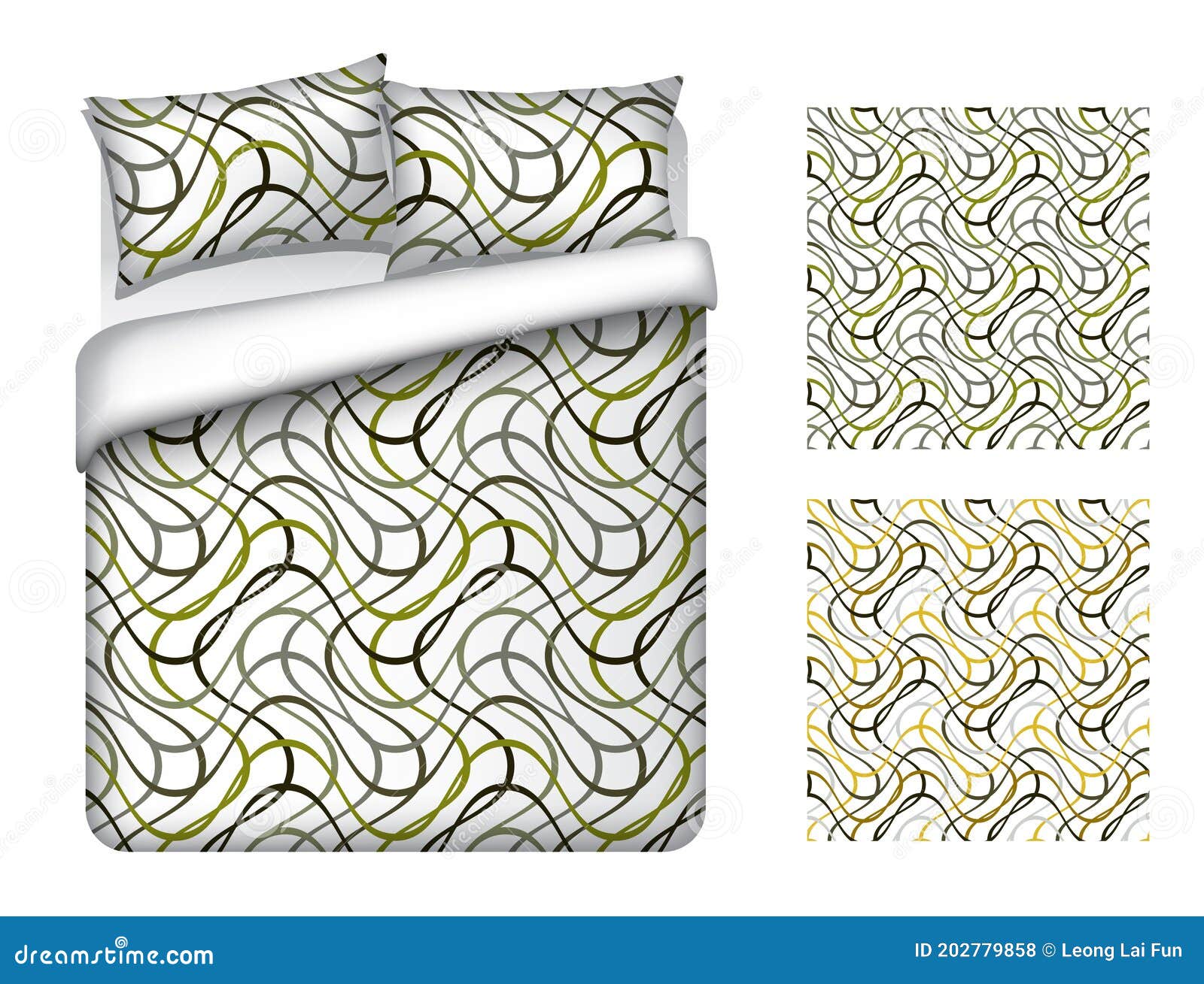 Bed Sheet Design. Bed from Top View with Pillows in a Geometric Pattern ...