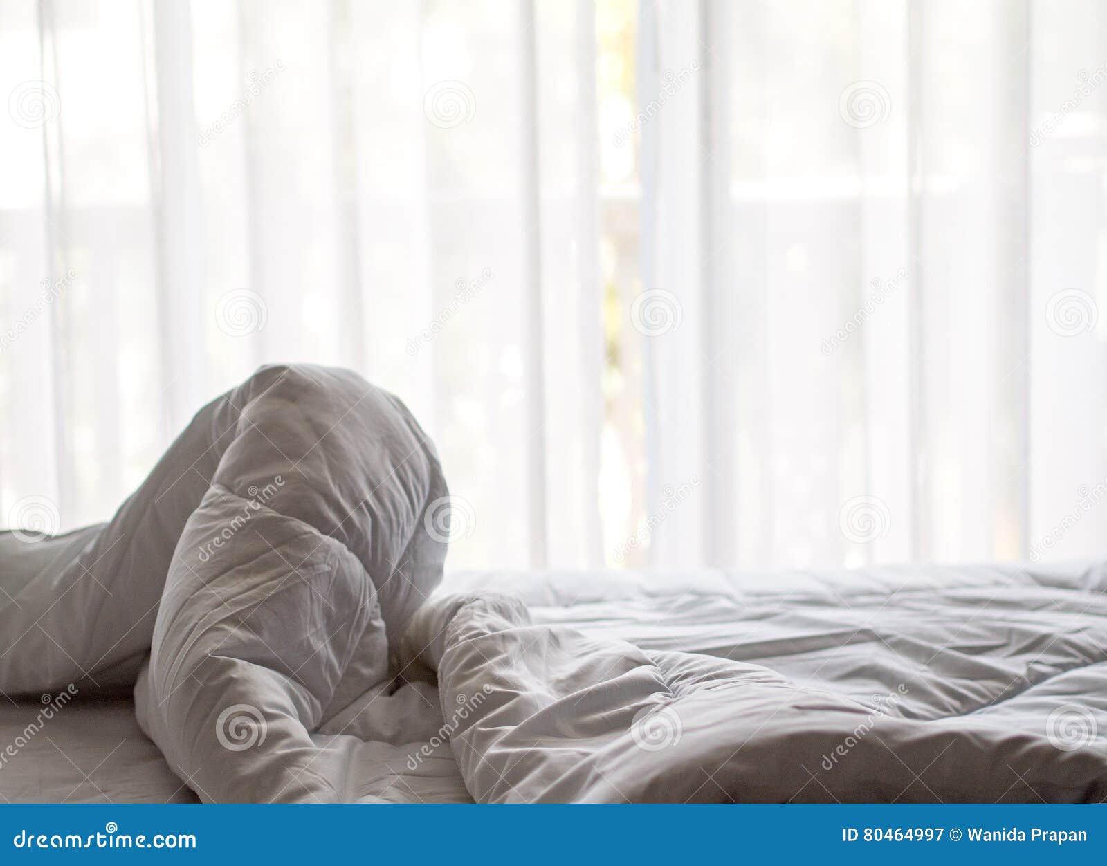 Bed Sheet and Pillow Messed Up in the Morning Stock Image - Image of ...