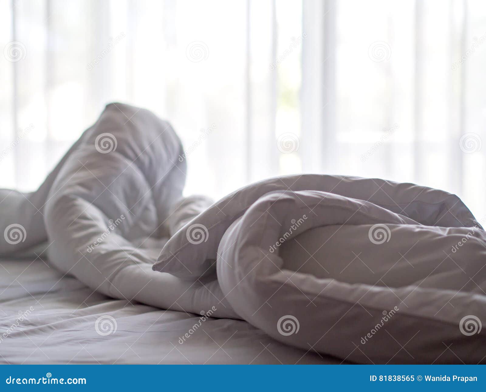 Bed Sheet and Pillow Messed Up in the Morning Stock Image - Image of ...