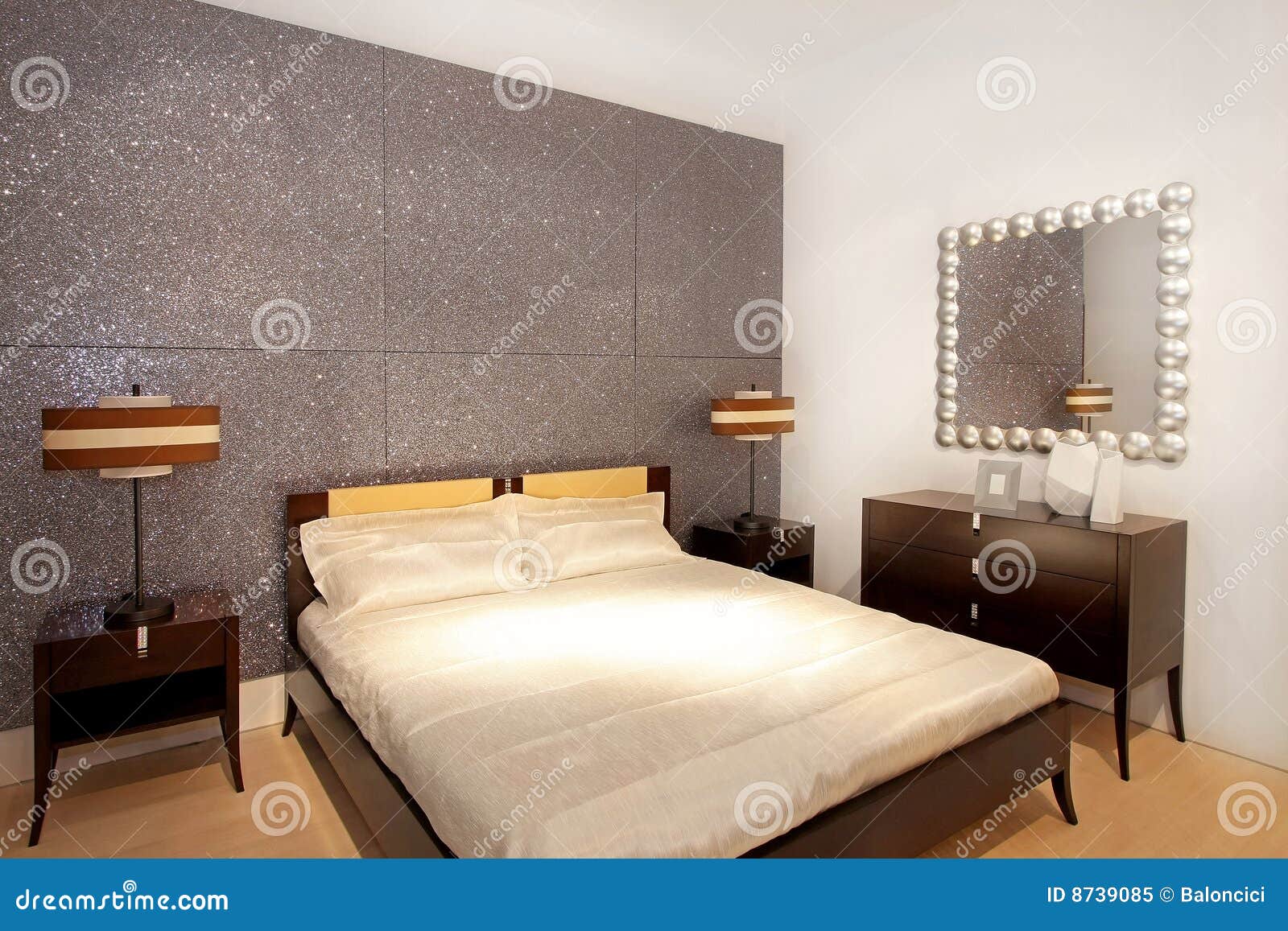 Bed silver room stock image. Image of indoors, lamp, speckles - 8739085