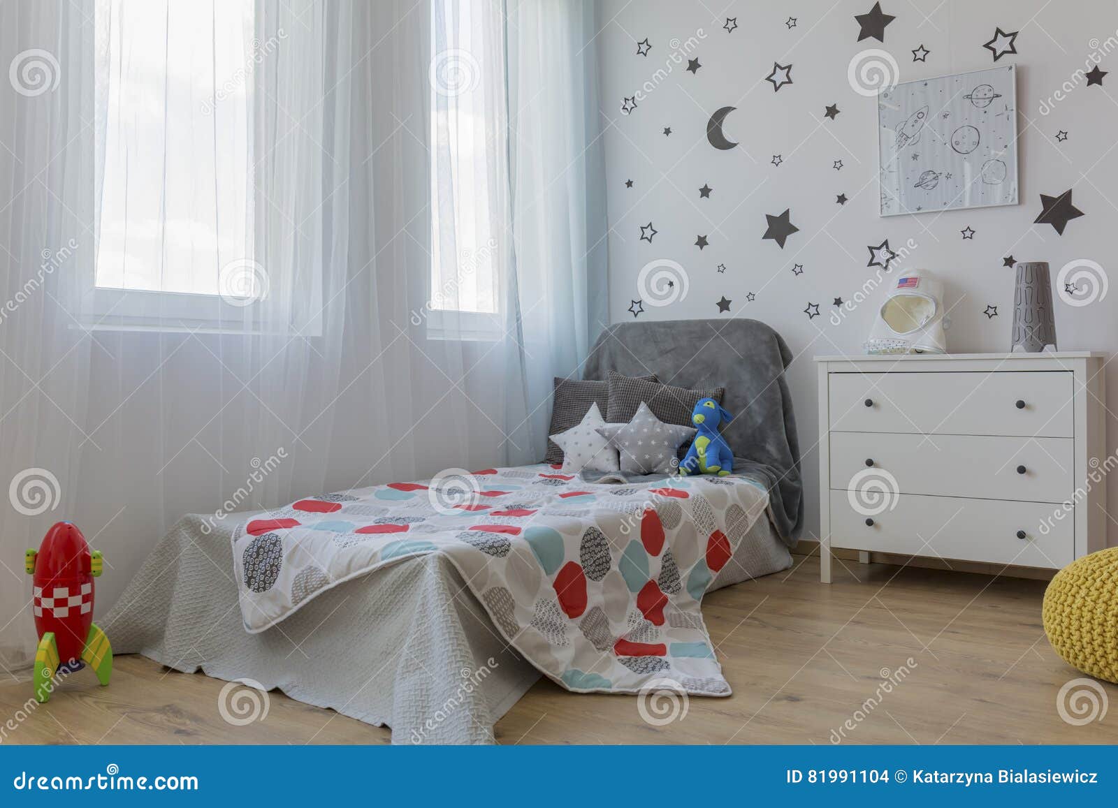 Bed in Space Themed Bedroom Stock Photo - Image of functional ...