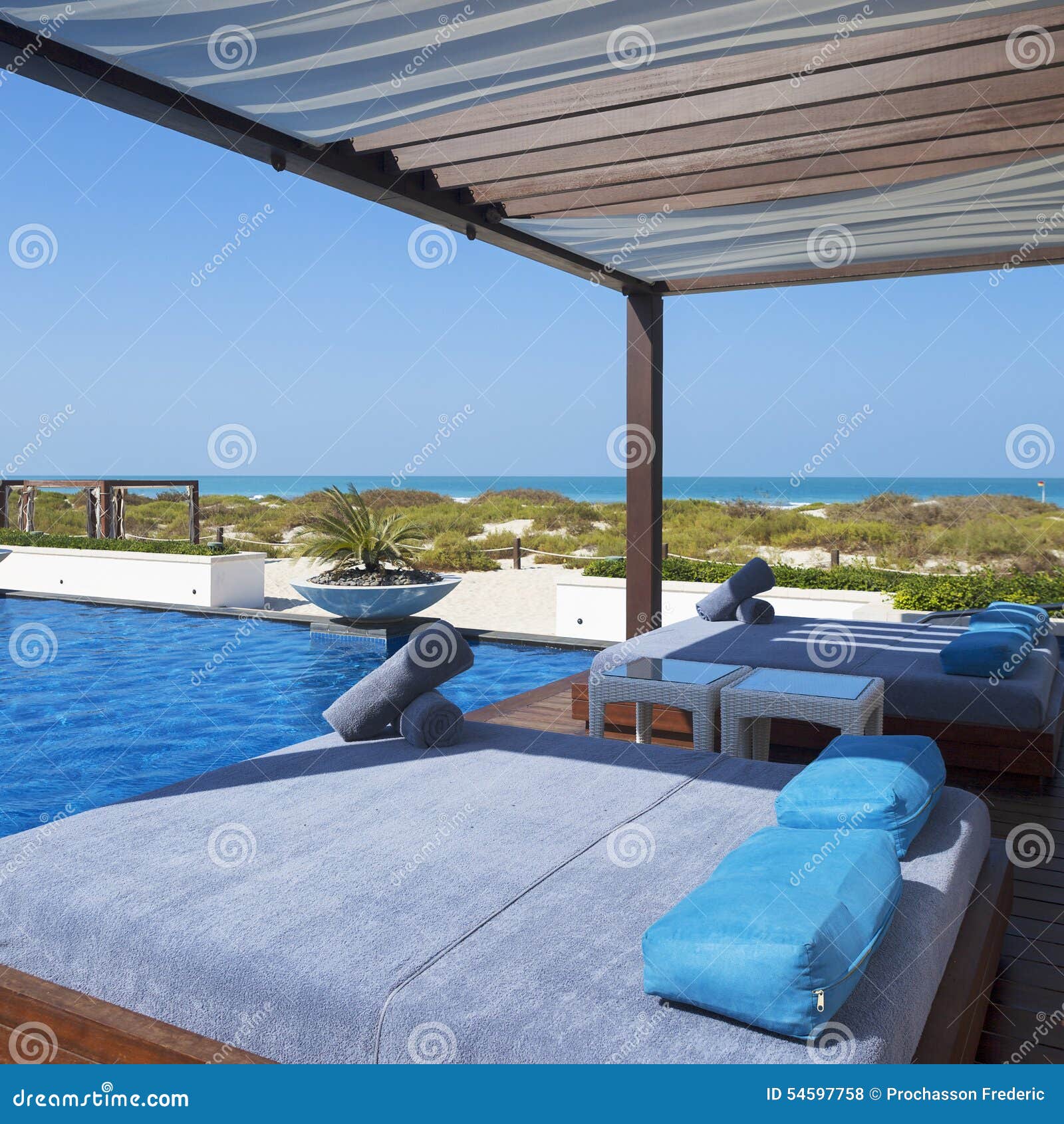 Bed Swimming Pool and Beach Stock Photo - Image of nature, lifestyle ...