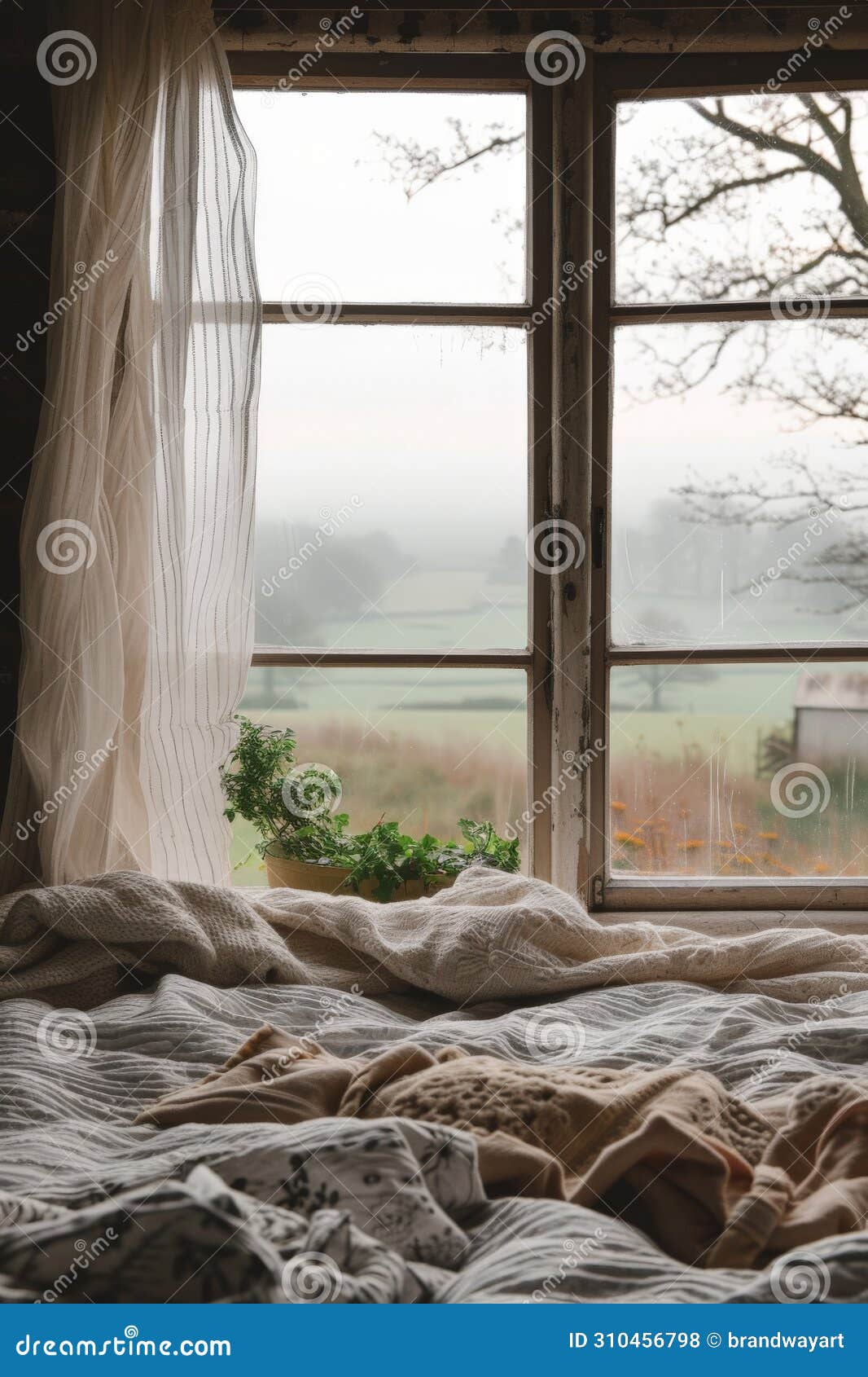 Bed Under Window Next To Window Stock Illustration - Illustration of ...