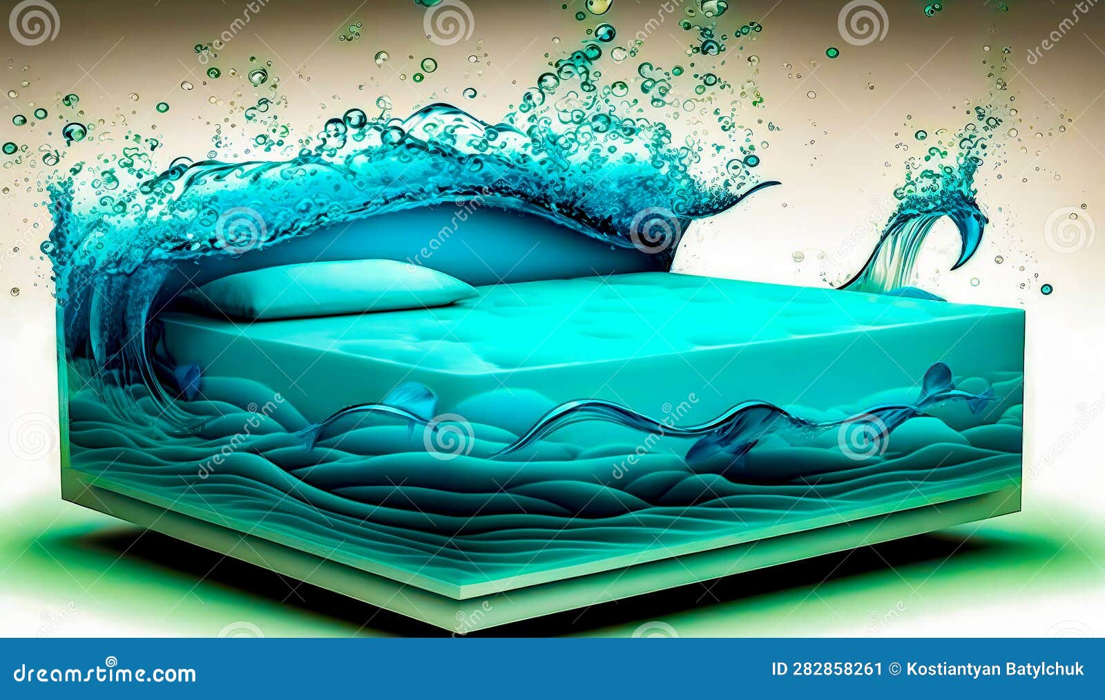 Bed with Water Splashing on it and Pillow on Top of it. Generative AI ...