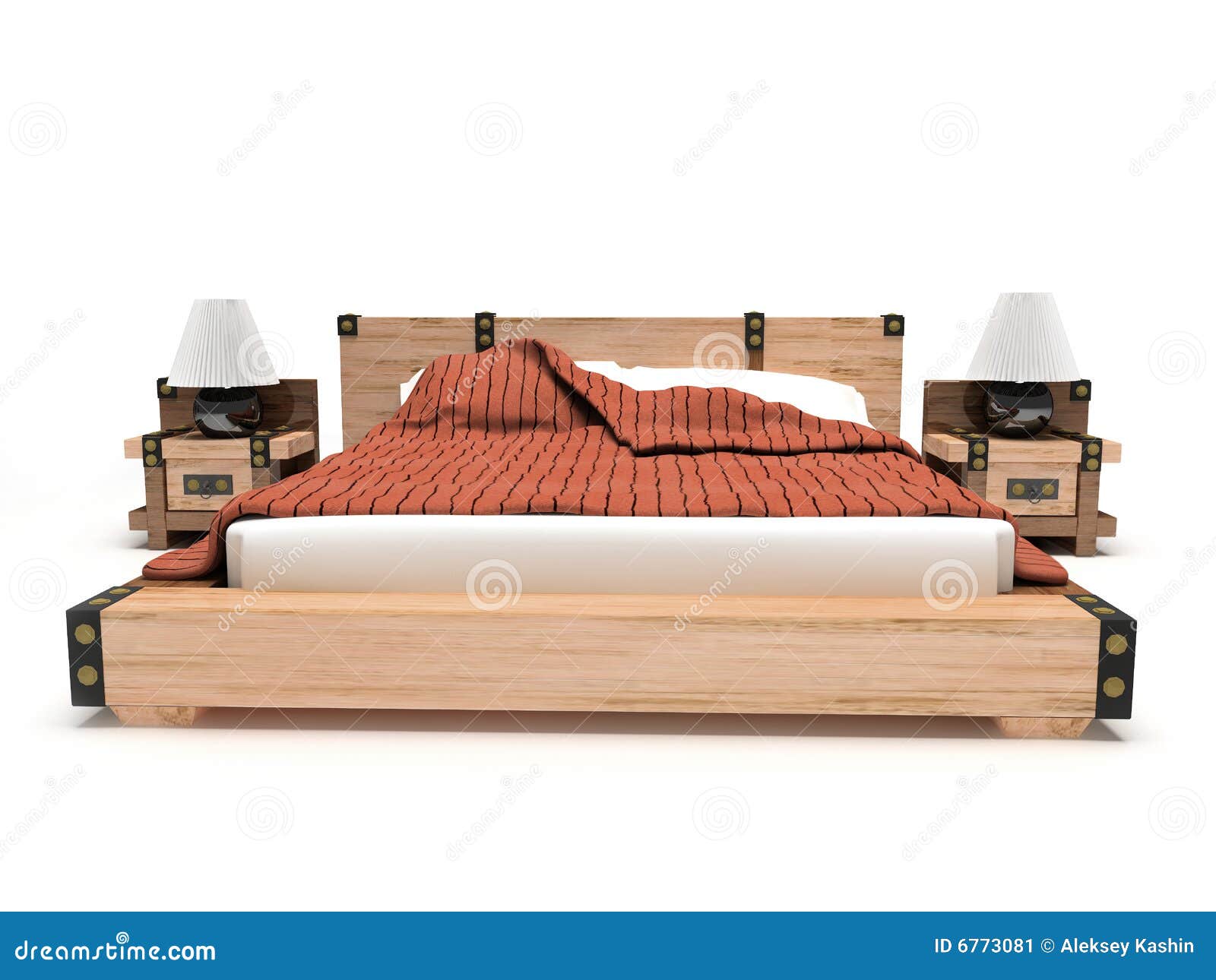 Bed on white background stock image. Image of white, wood - 6773081