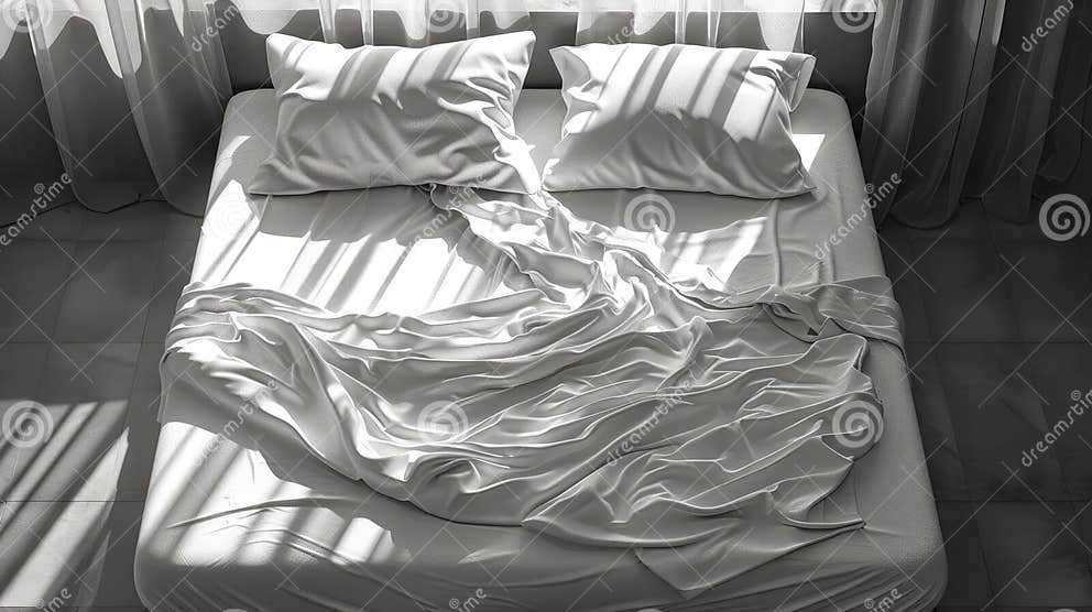 A Bed with White Sheets and Pillows, Emphasizing Its Disheveled State ...