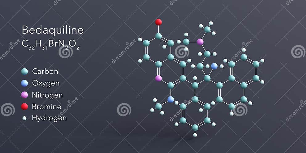 Bedaquiline Molecule 3d Rendering, Flat Molecular Structure with ...