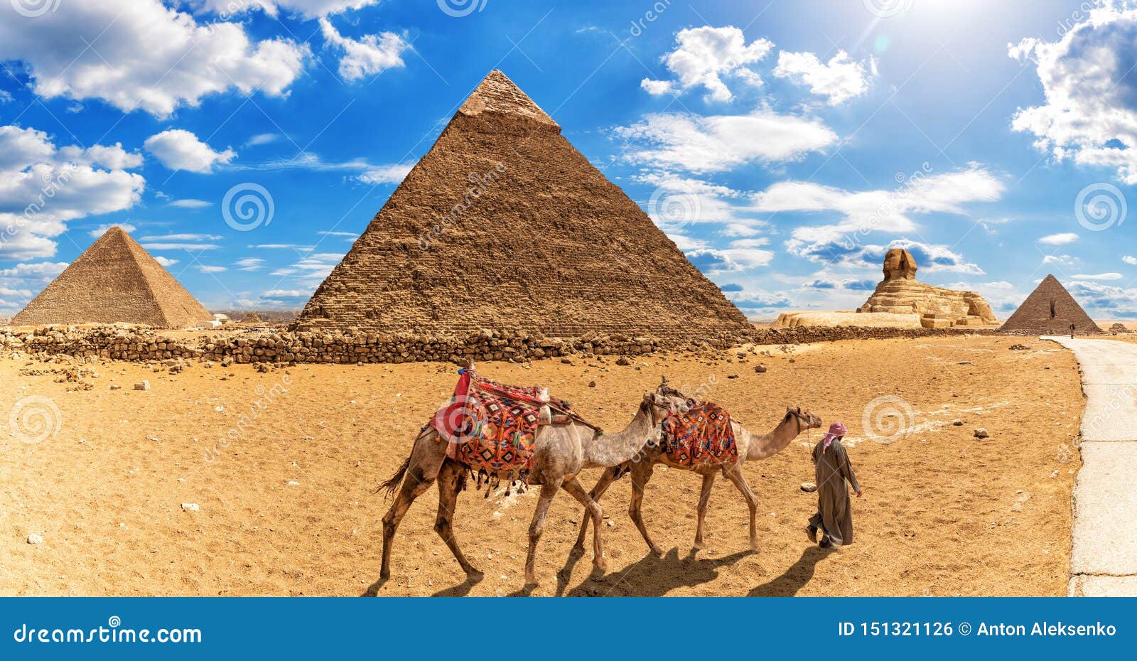 Bedouin with Camels in Front of the Pyramids and the Sphinx, Giza ...