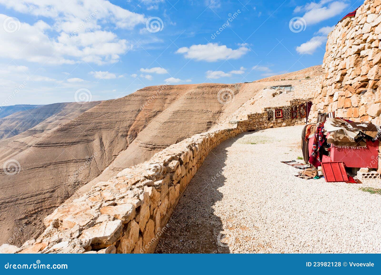 Bedouin Carpets on Stone Wall in Jordan Mountain Stock Photo - Image of ...