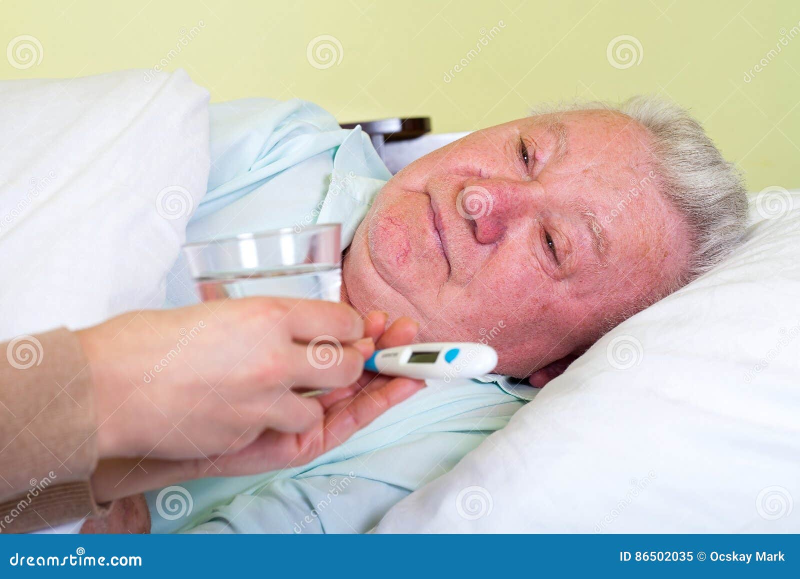 Bedridden Elderly Man Having High Temperature Stock Image - Image of ...