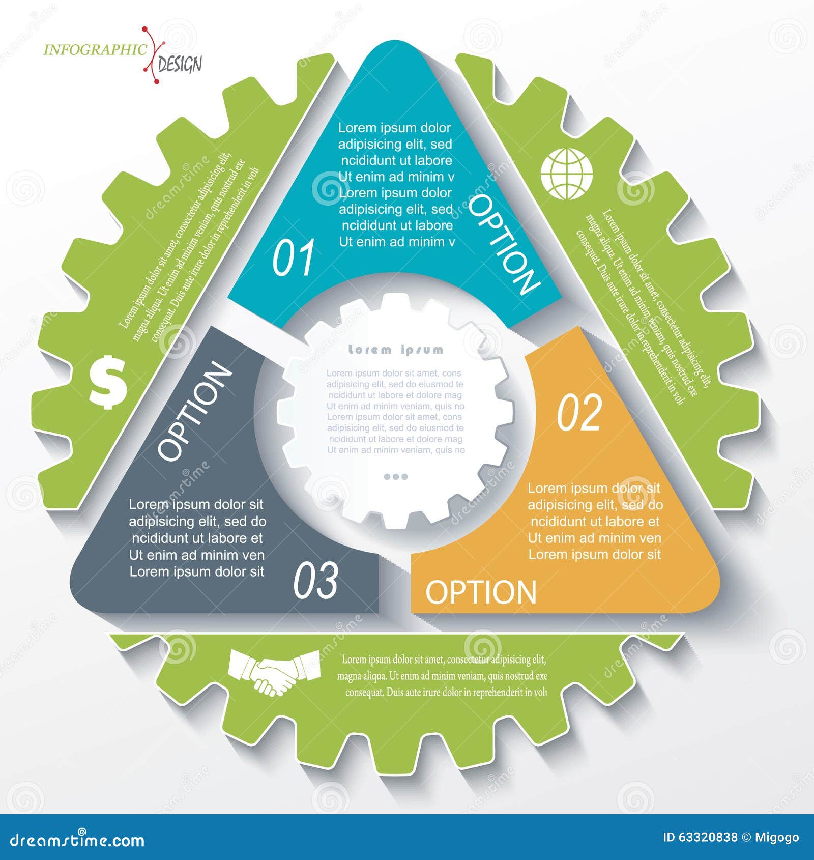 Bedrijfsconceptontwerp Met Driehoek, Tandrad En 3 Segmenten Vector ...