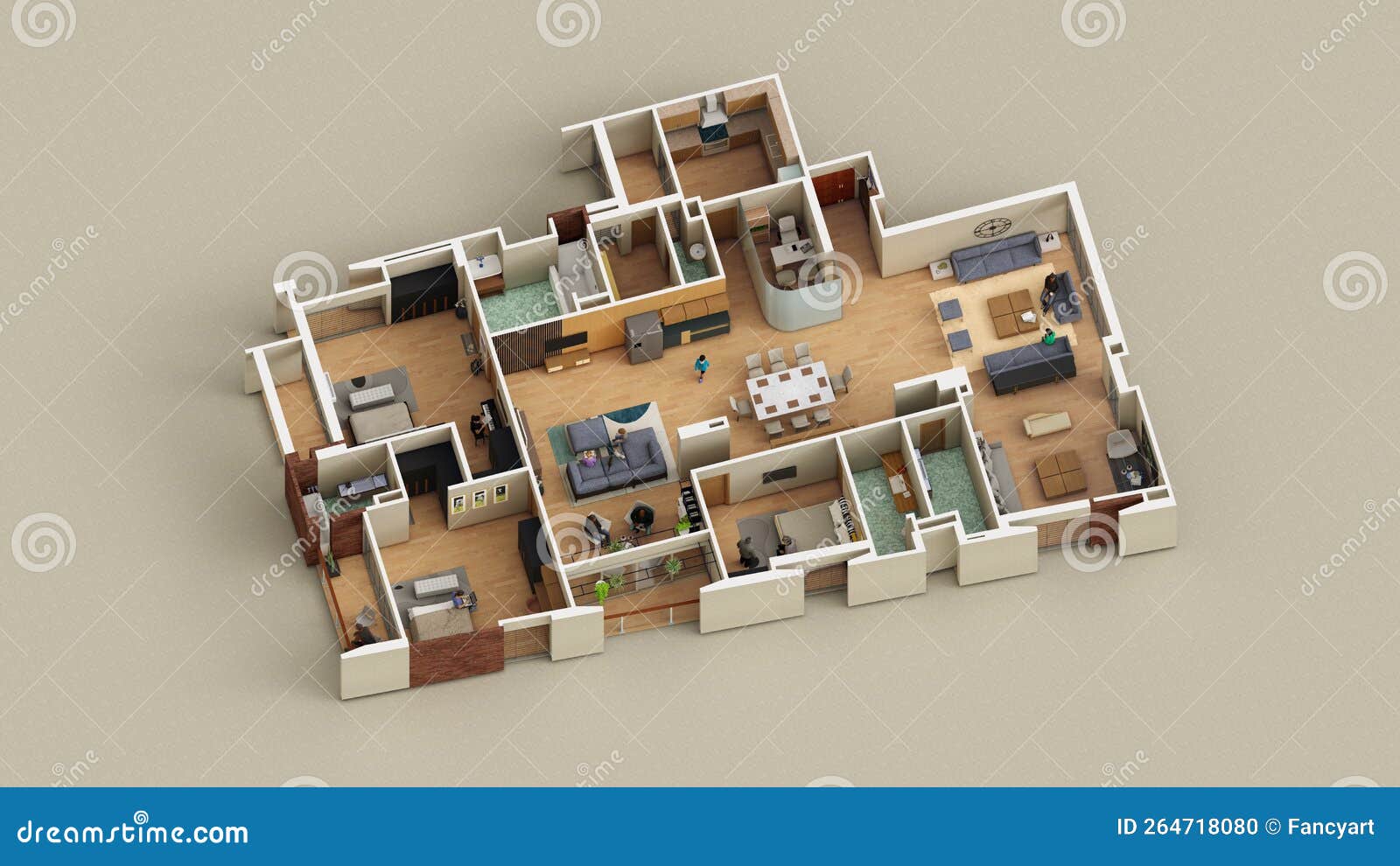 3 Bedroom Apartment Interior Design Axonometric View Stock Photo ...