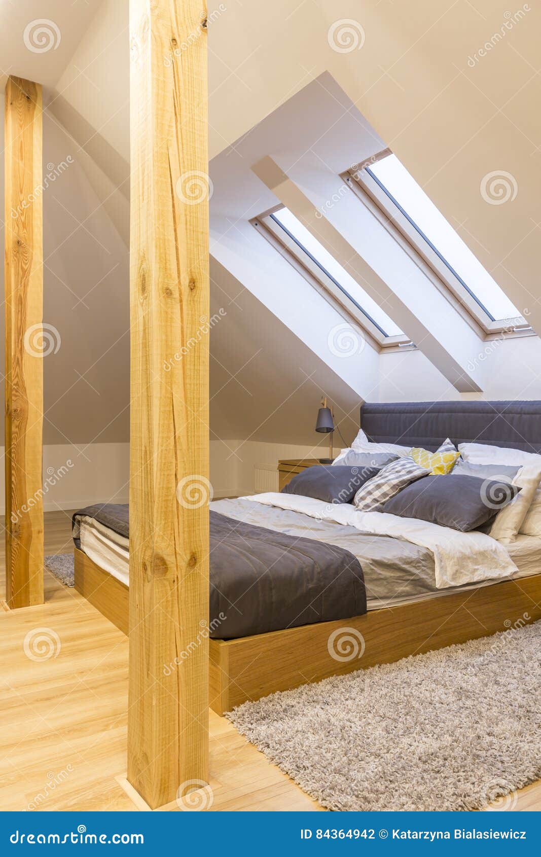 Bedroom at the attic stock photo. Image of design, home - 84364942