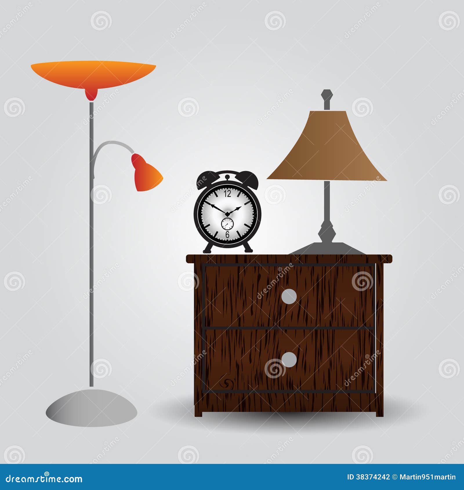 Bedroom Bedside Table and Alarm Clock Stock Vector - Illustration of ...