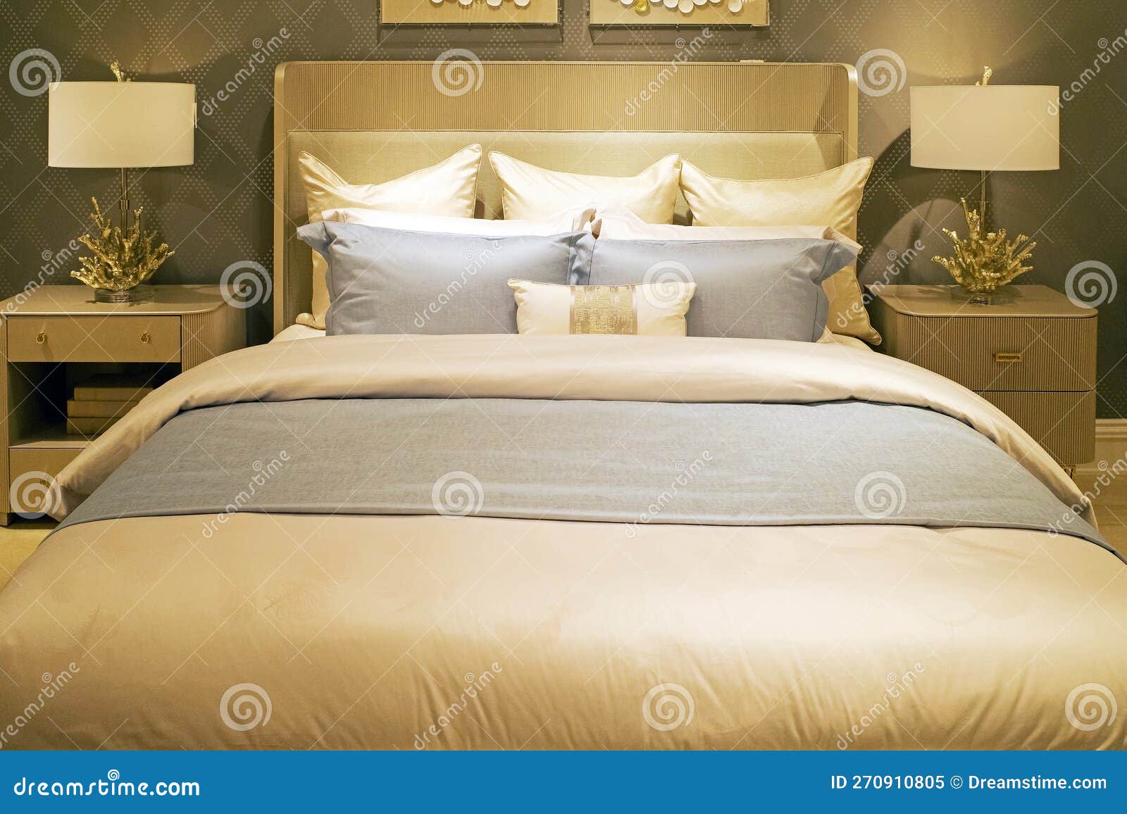 Bedroom with big bed stock image. Image of table, modern - 270910805