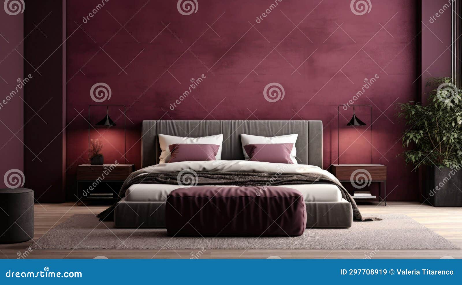 Bedroom Burgundy Interior Design for Inspiration and Ideas. Stock Image ...