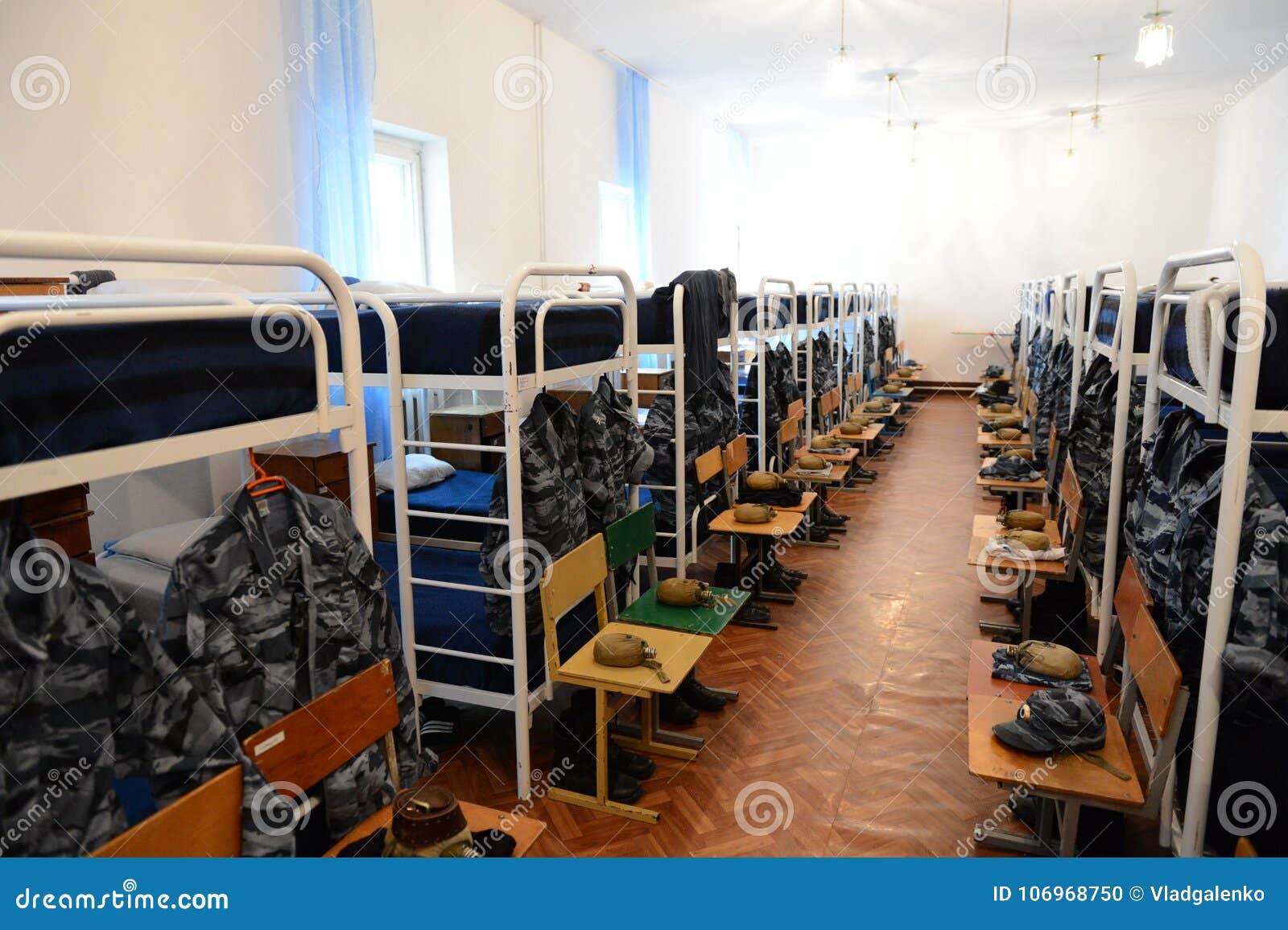 A Bedroom in the Cadet Barracks. Stock Photo - Image of passage ...