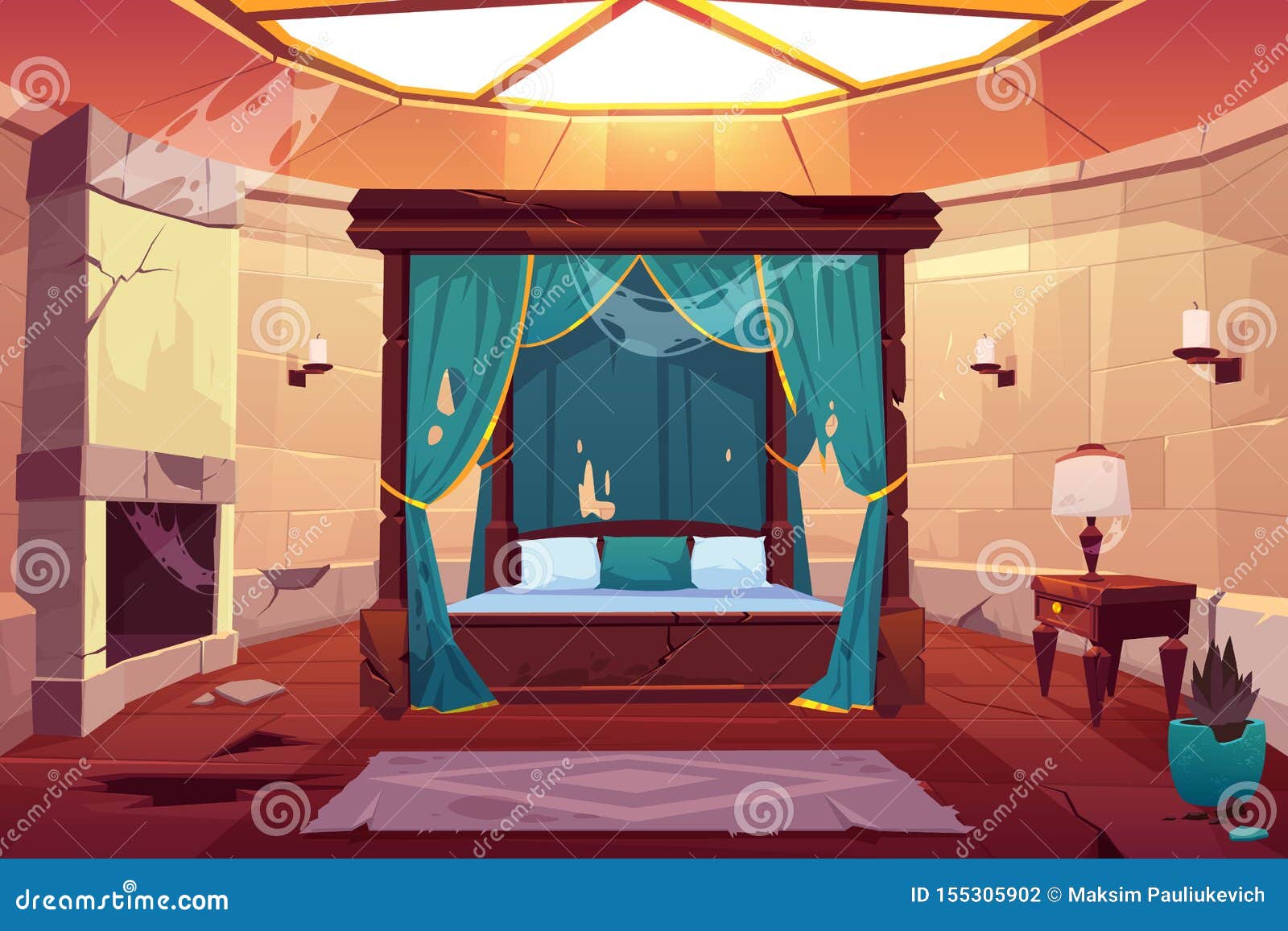 Bedroom In Castle Or Palace Empty Sunny Apartment Stock Vector
