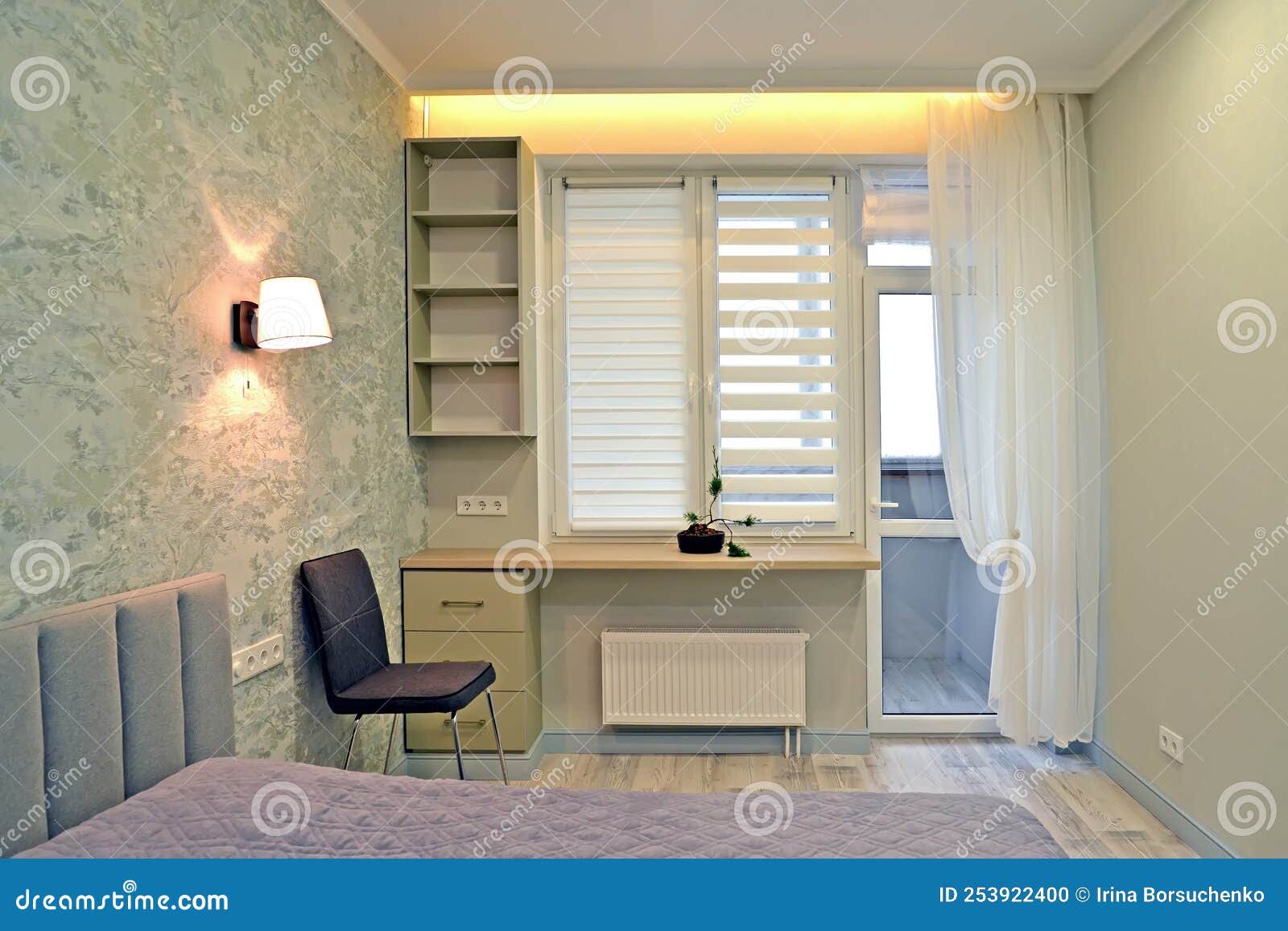 Bedroom with Decorative Window Lighting Stock Photo - Image of ...