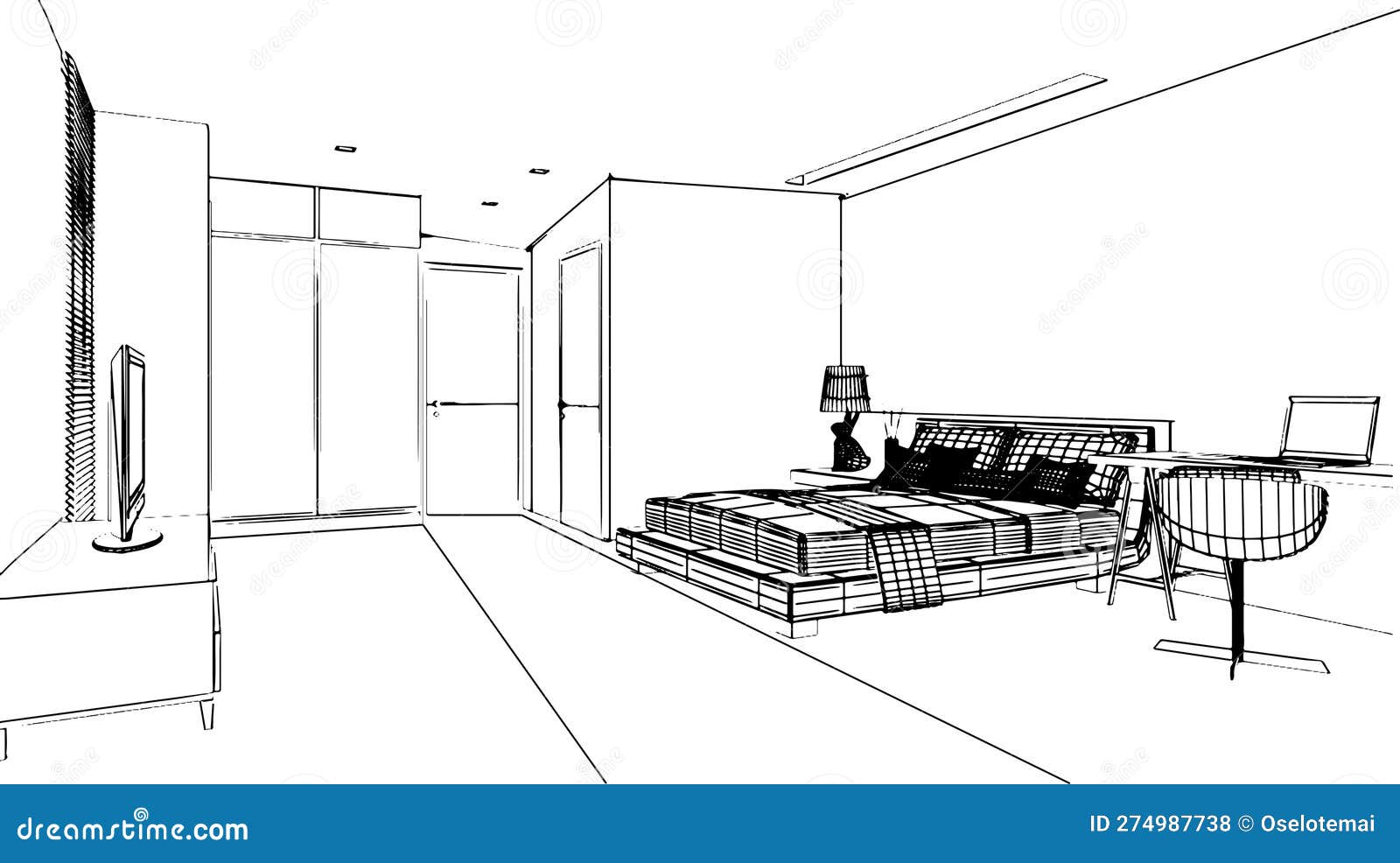 Bedroom Drawings in Modern Style,3d Rendering Stock Vector ...