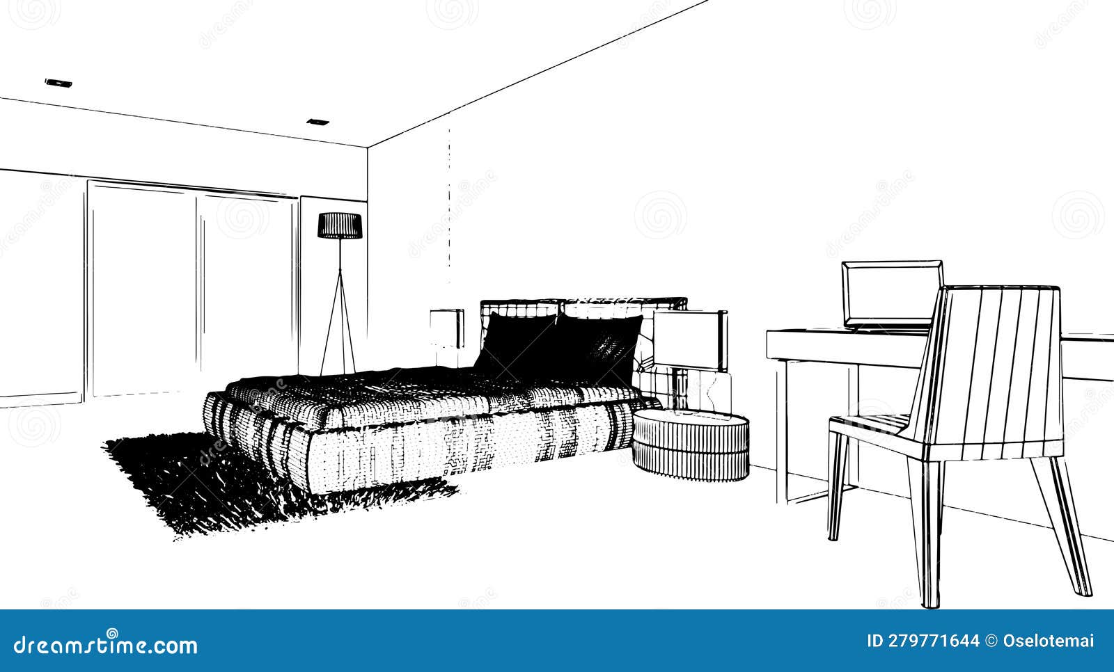 Bedroom Drawings in Modern Style,3d Rendering Stock Vector ...